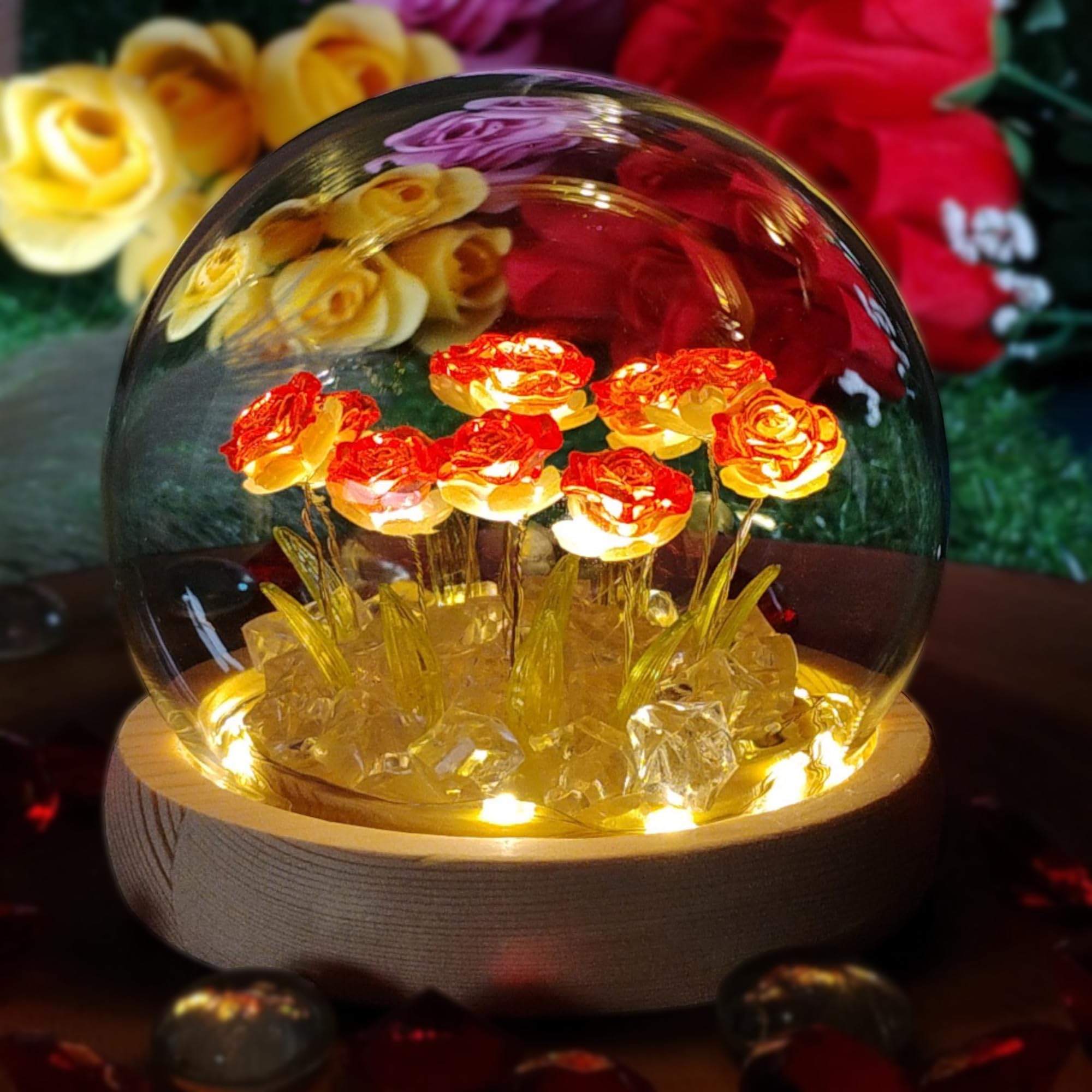 ALYMACK Rose Night Light with Removable Glass Globe - Battery-Powered ...