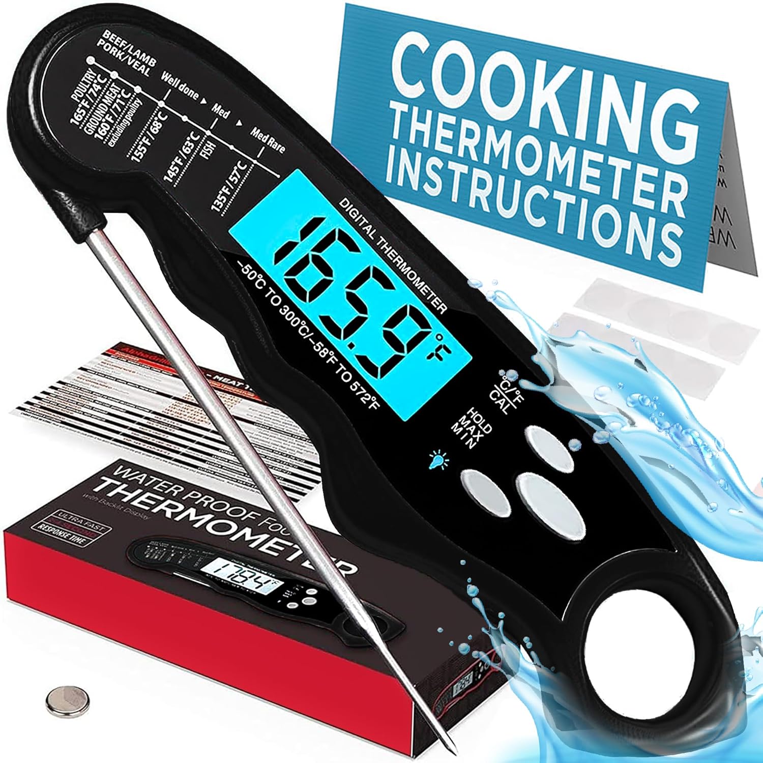 Digital Meat Thermometers, Instant Read Thermometer With Backlight Lcd ...
