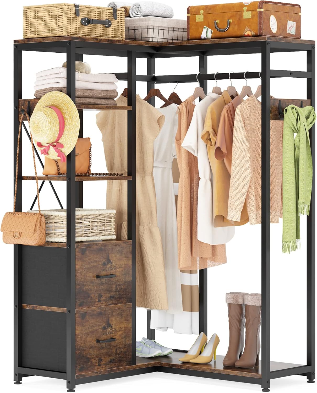 Amazon.com: Tribesigns Corner Clothes Rack, L Shaped Garment Rack with ...