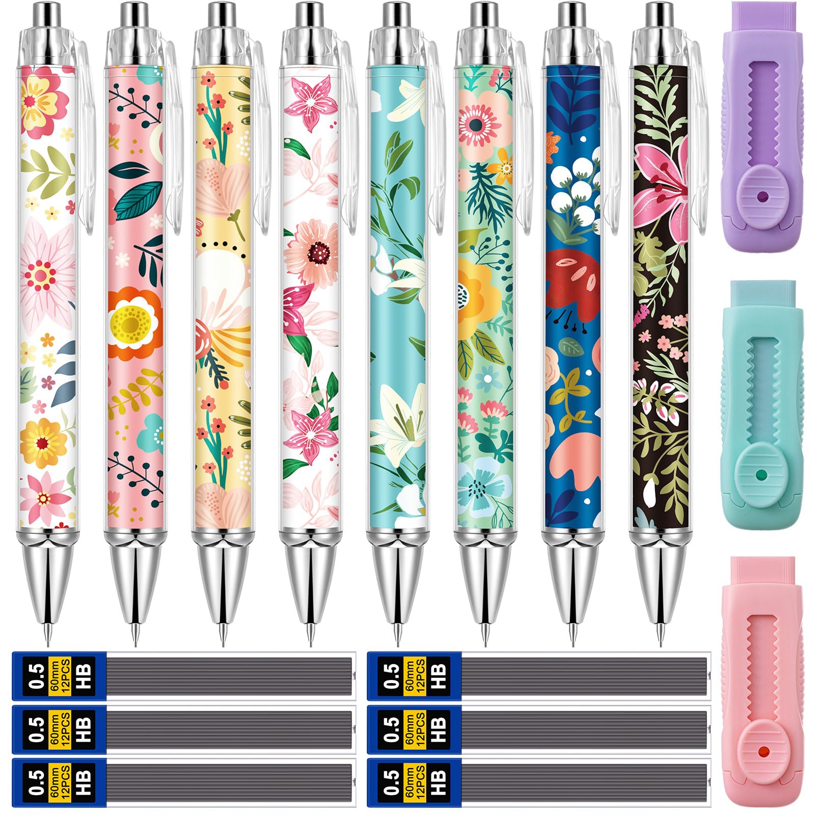 Amazon.com : Fullhawl Flower Mechanical Pencil Set 8 Pcs Floral ...