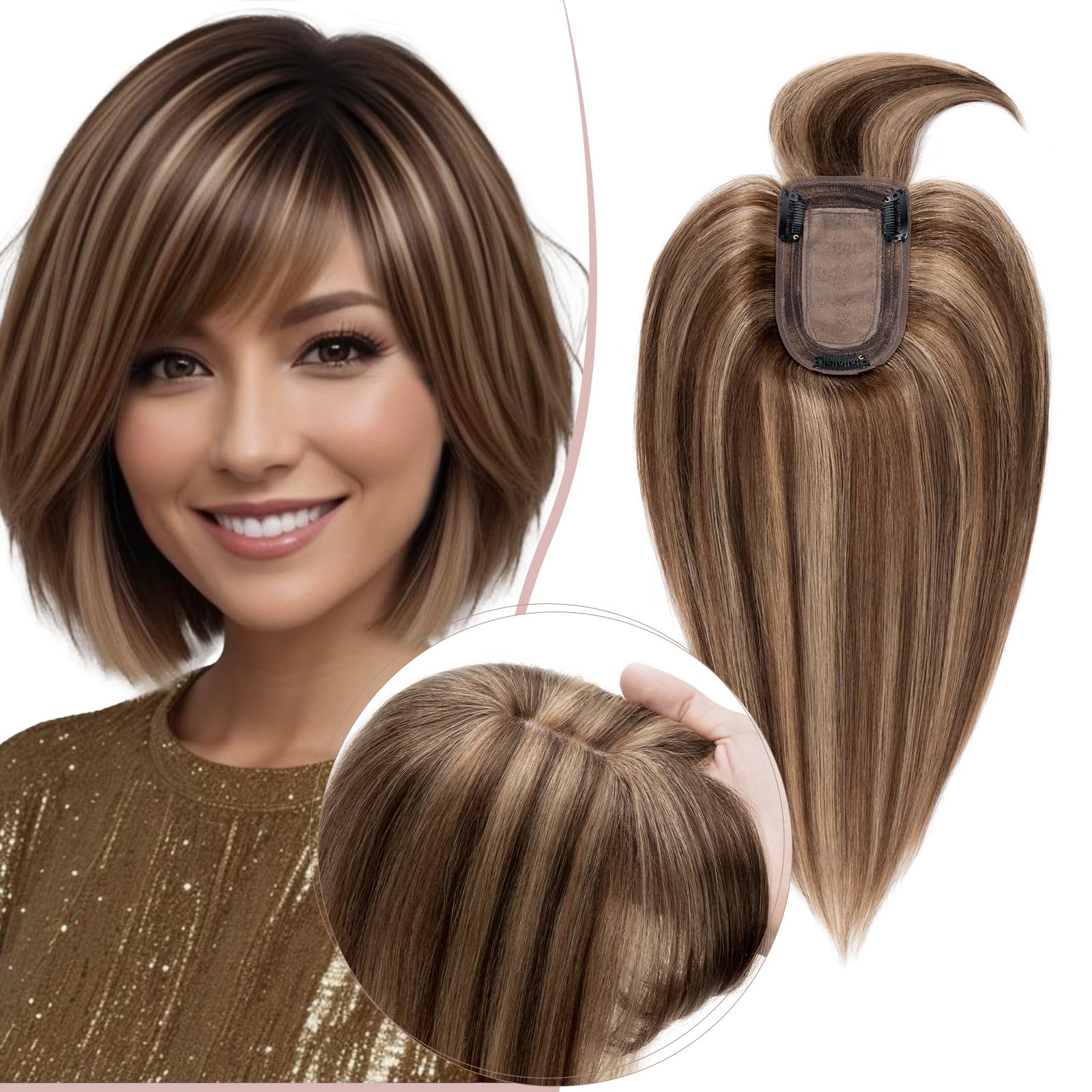 Amazon.com : SEGO Pro Human Hair Topper with Bangs Hair Toppers for ...