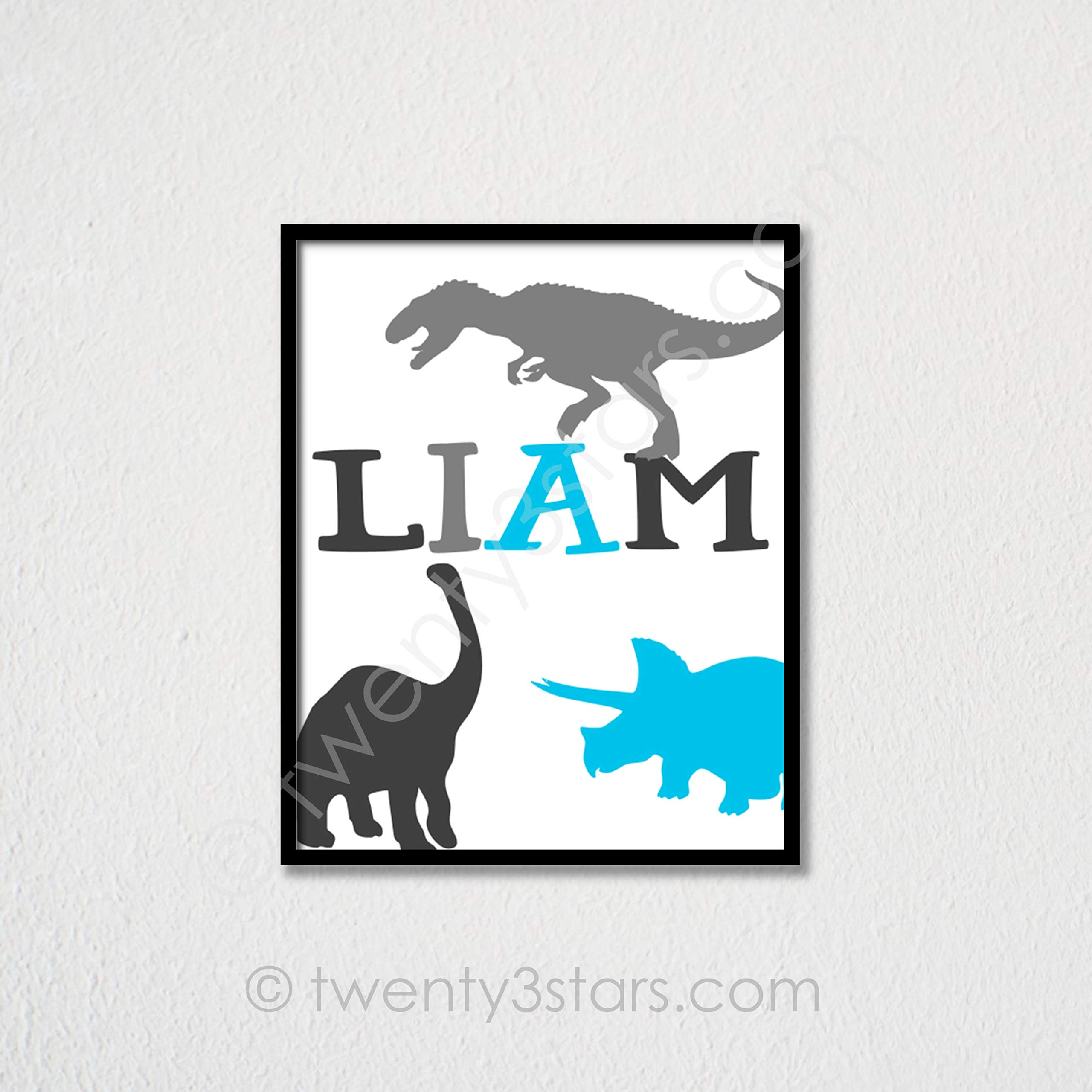 Buy Dinosaur Name TRex Triceratops and Brontosaurus Art Dino Wall Art ...