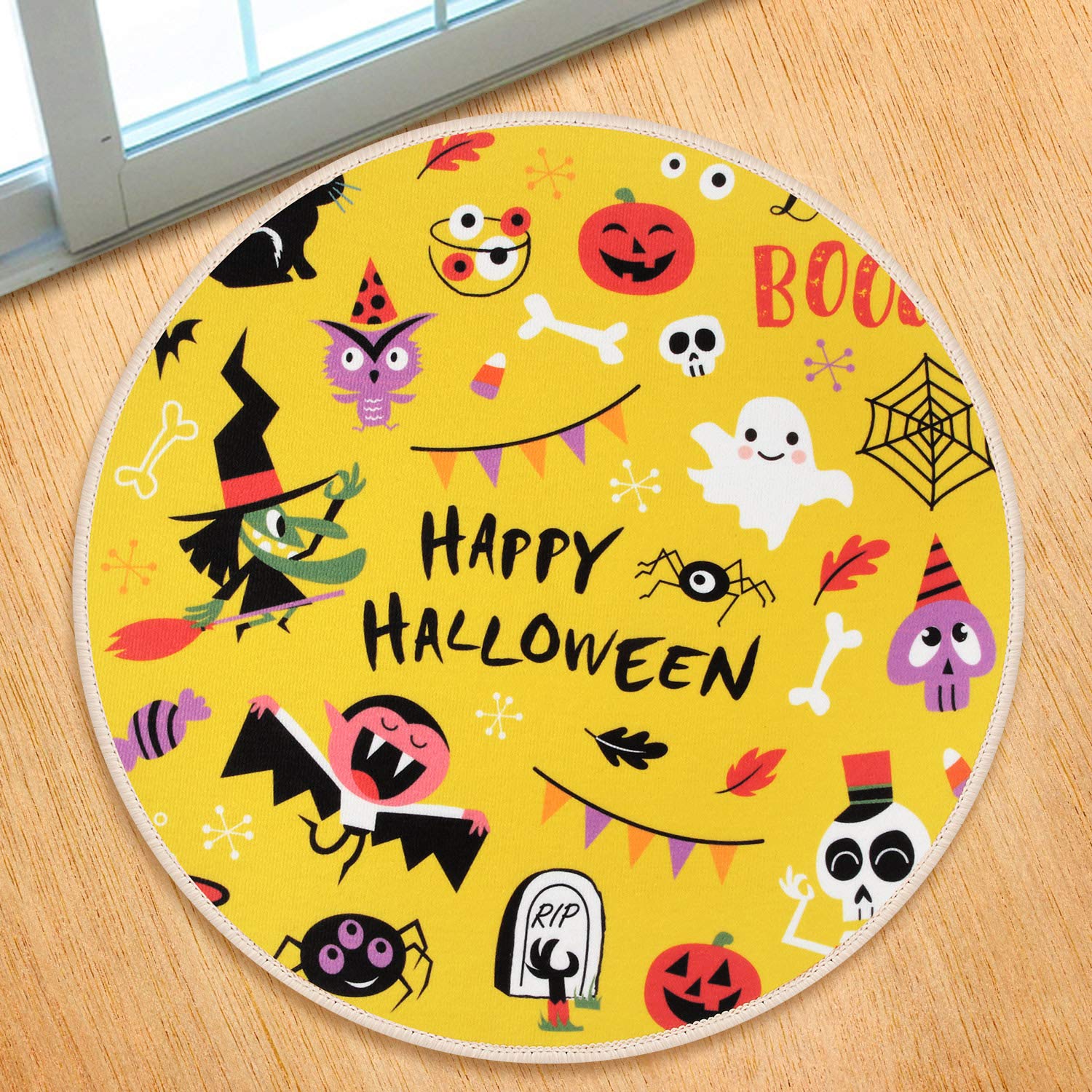 Halloween Mat Pumpkin Doormat Round Rugs Funny Halloween Pumpkin ...