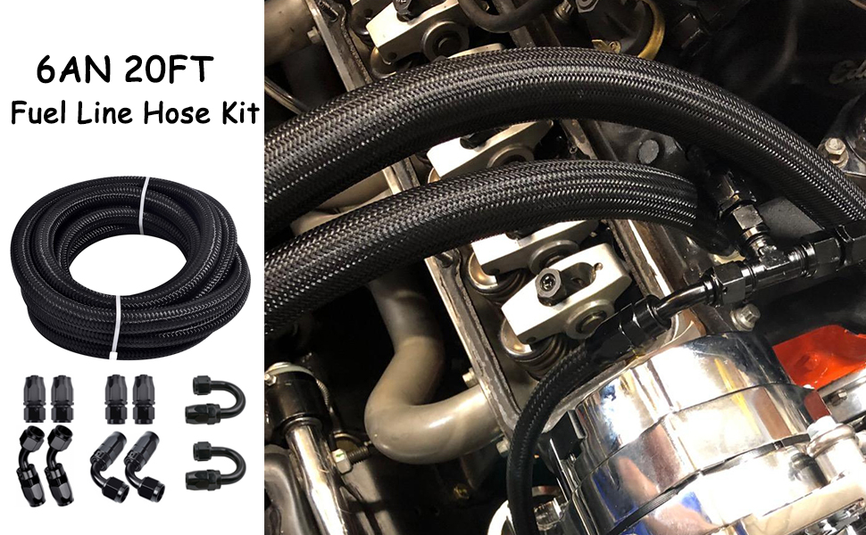 20 Foot Nylon Braided Hose AN6 Nylon Braided Fuel Line Hose Kit – 20ft ...
