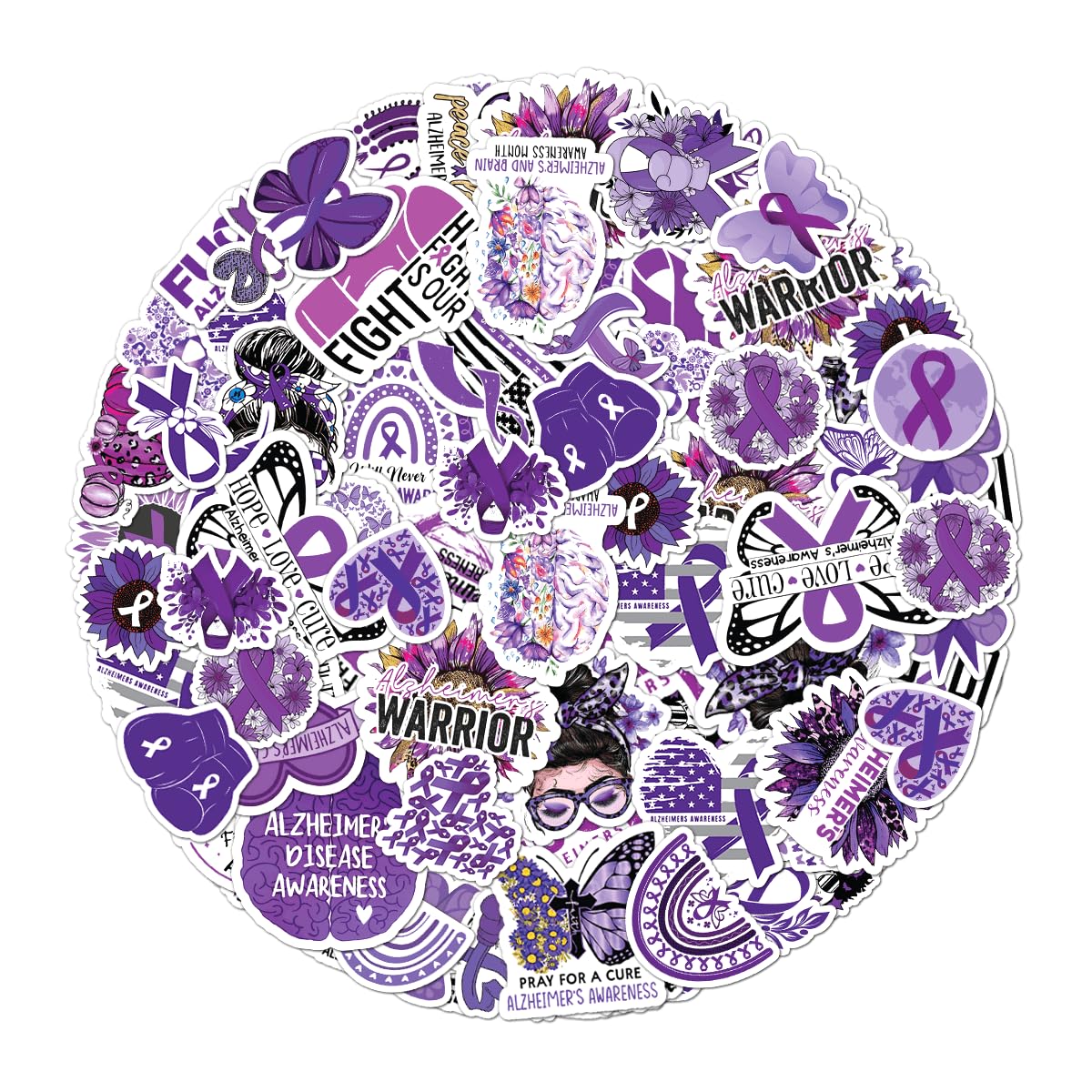 Amazon.com: 50 Pack Pcs Alzheimers Awareness Ribbon Stickers for Water ...