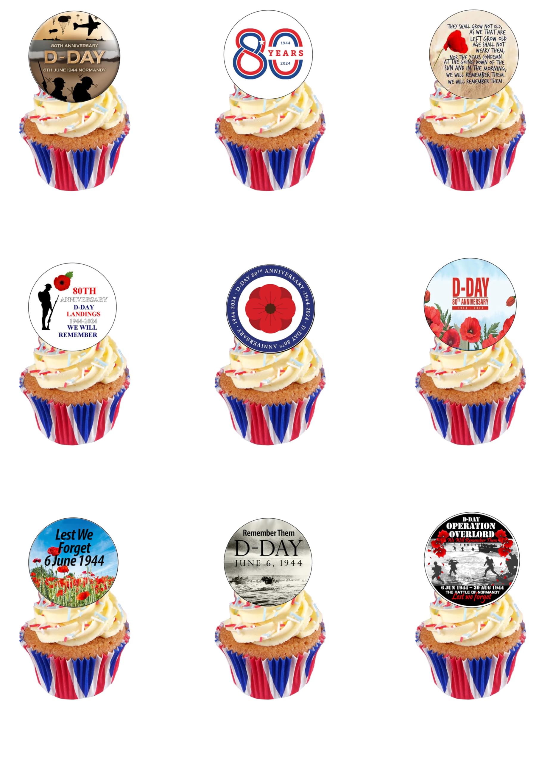 24 Pre-Cut Round D Day Remembrance 80th Anniversary Edible Wafer paper ...