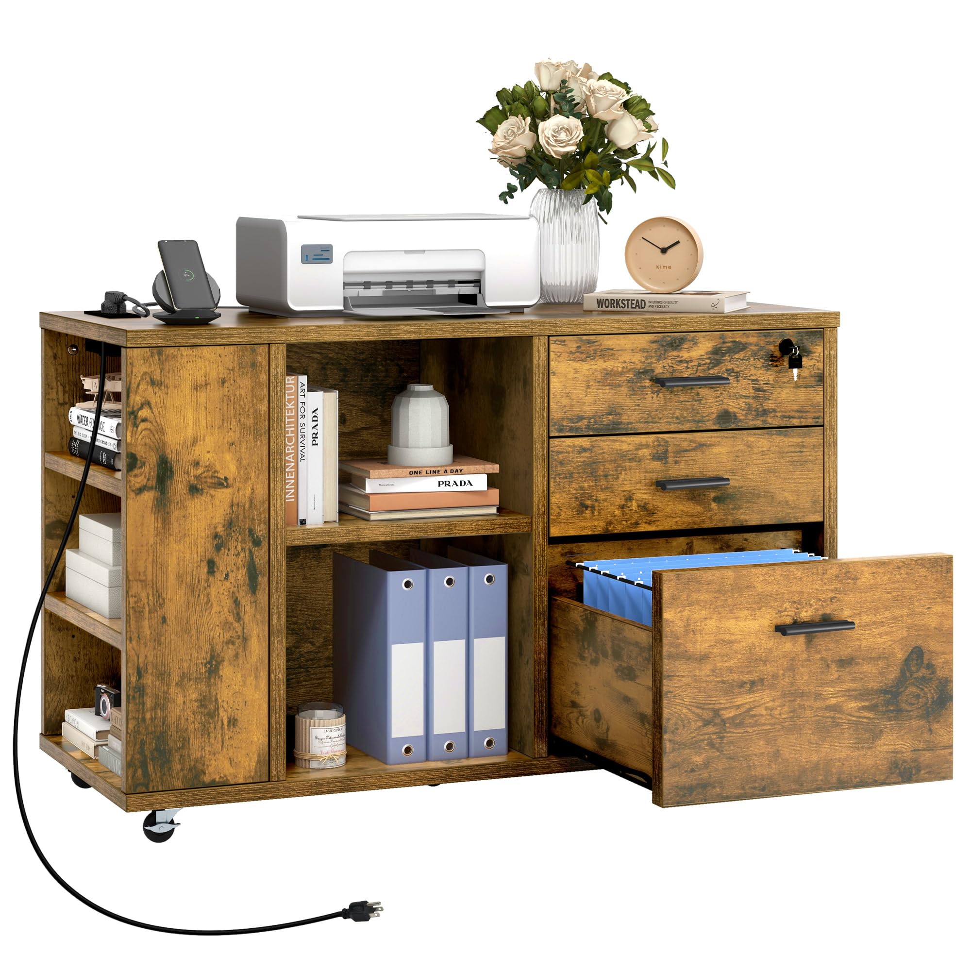 Amazon.com: DWVO File Cabinet with Charging Station, 3 Drawer Mobile ...