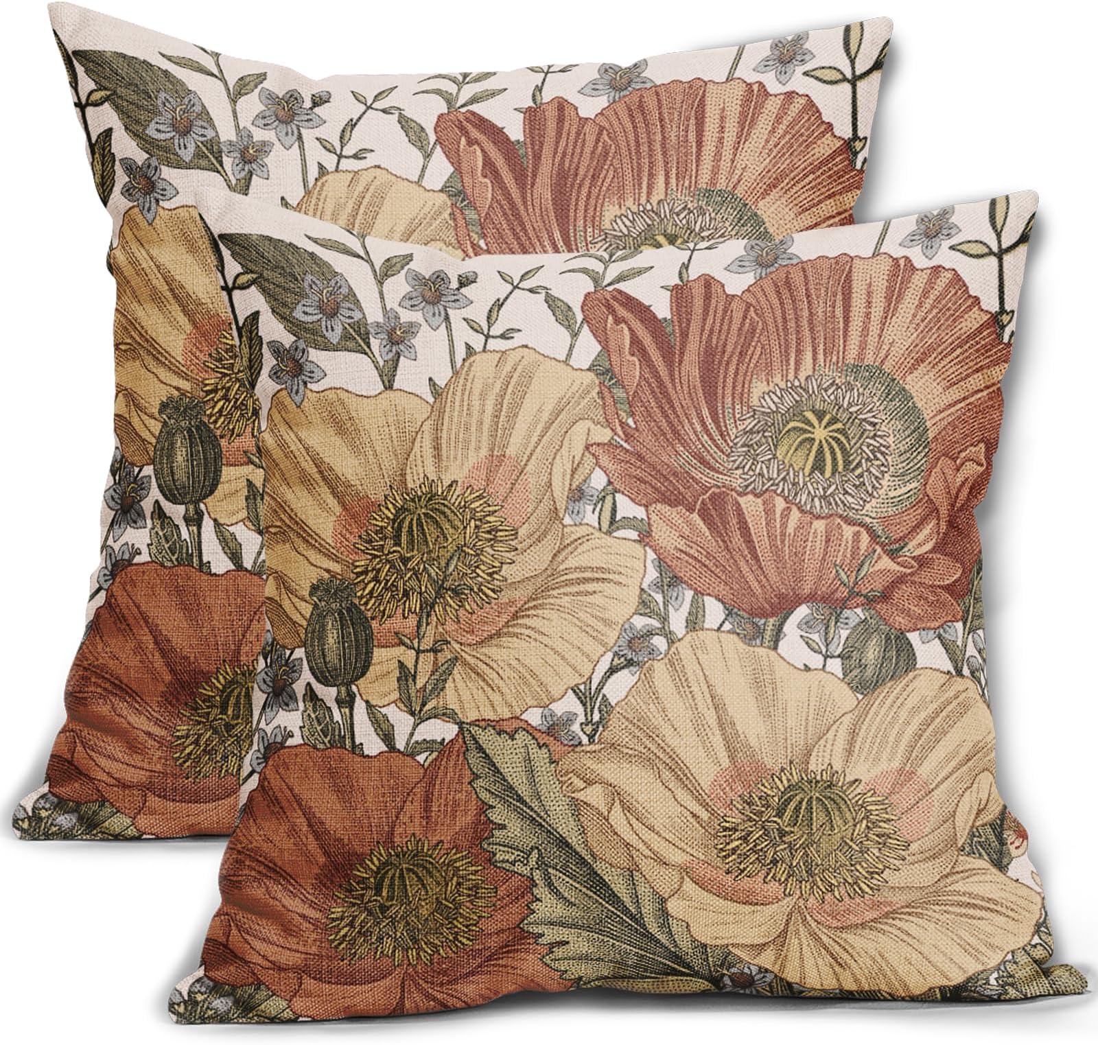 Amazon.com: Vintage Flowers Pillow Covers 20x20 Inch Set of 2 Rust ...