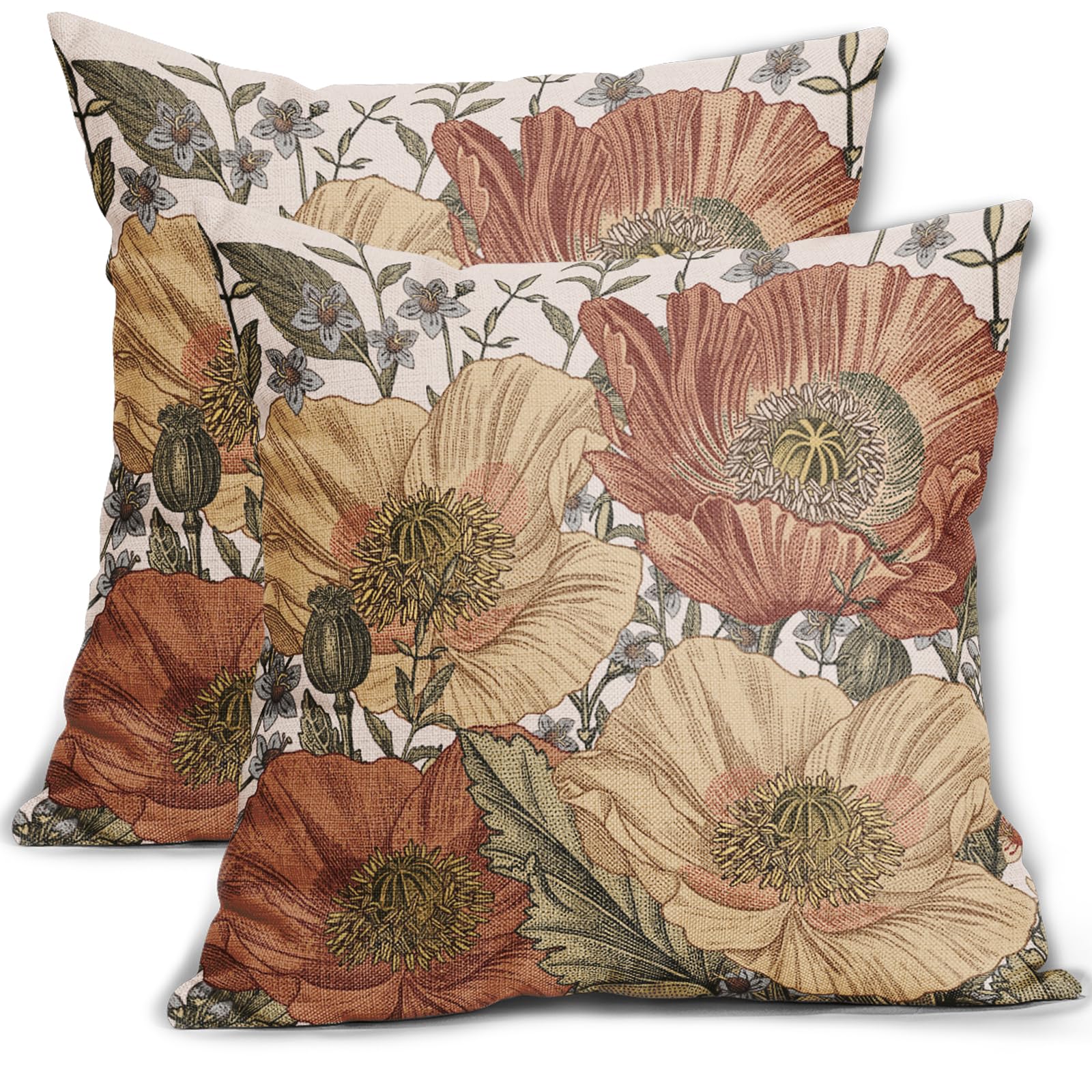 Amazon.com: Brown Rust Red Vintage Floral Pillow Covers 18x18 Rustic ...