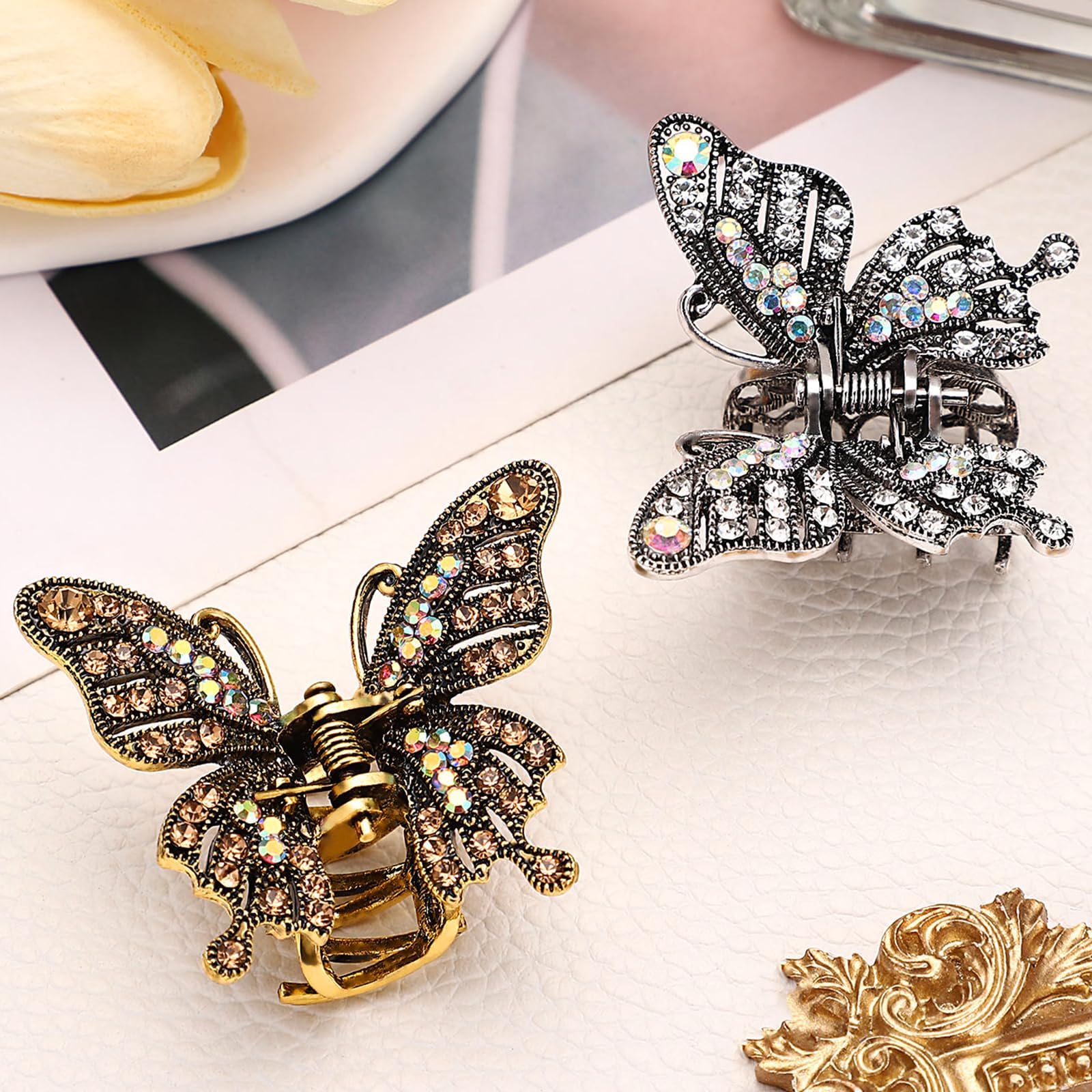 Amazon.com : Noverlife 2PCS Vintage Butterfly Hair Claws, Metal Gold ...