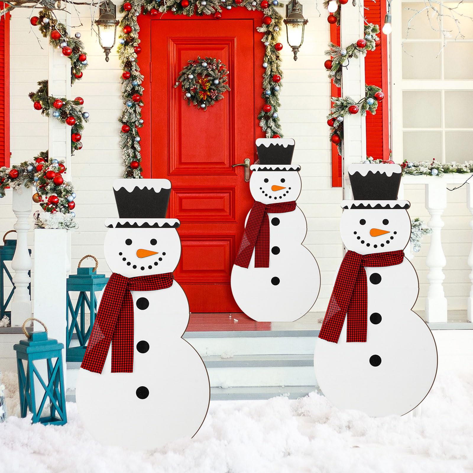 Amazon.com: Memorywuu 3 Pcs Winter Snowman Porch Sign For Front Door ...