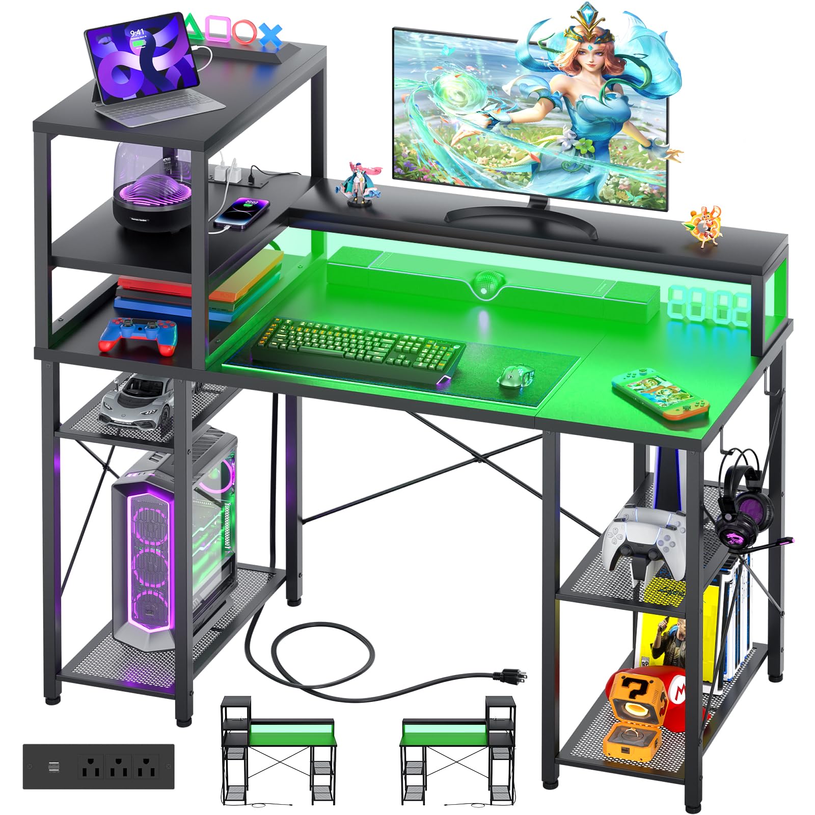 Amazon.com: Cyclysio Gaming Desk with LED Light, 47 inch Computer Desk ...