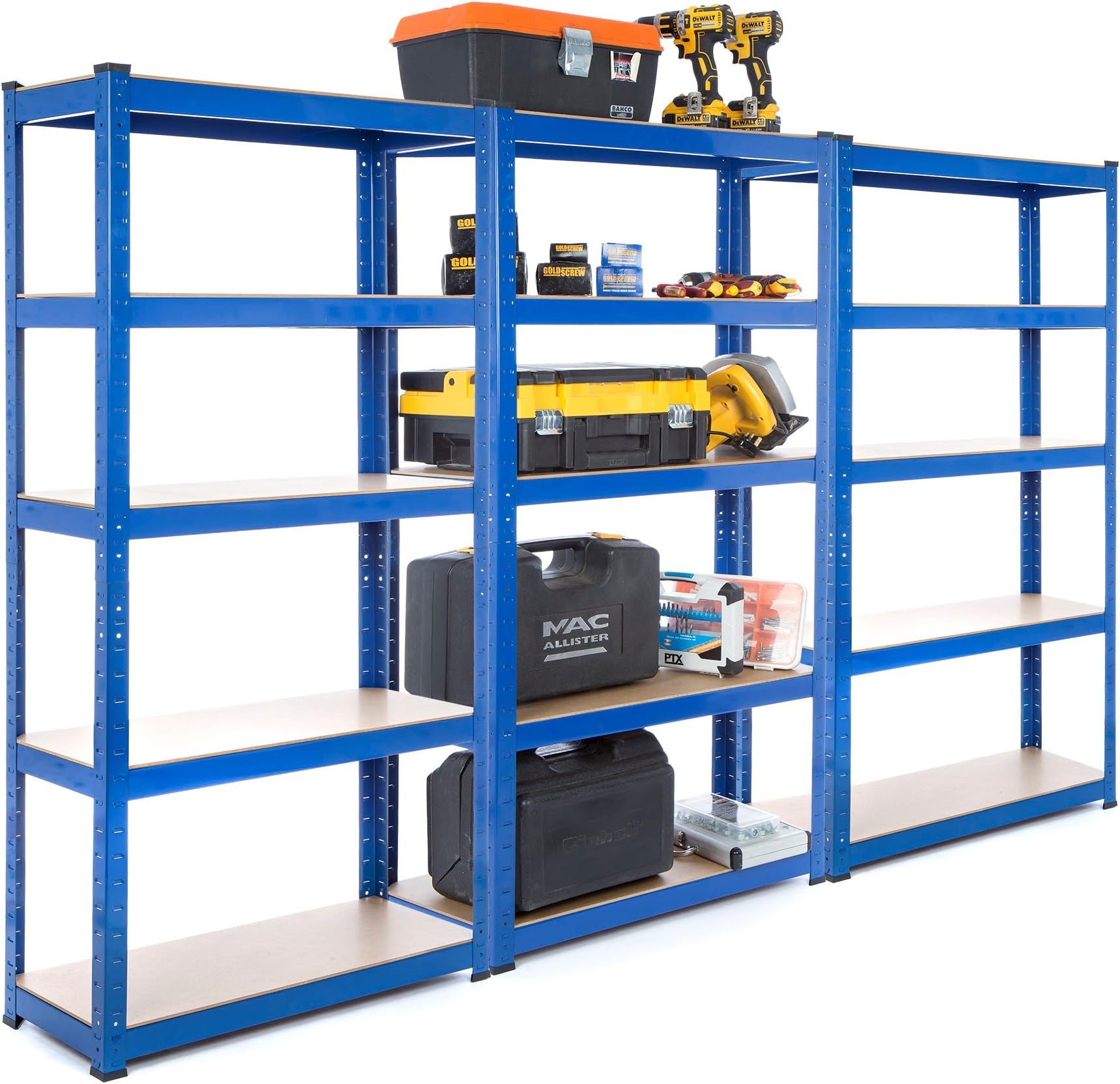 3 bay Heavy Duty Steel Shelving Garage Racking Unit 150kg per shelf (5 ...