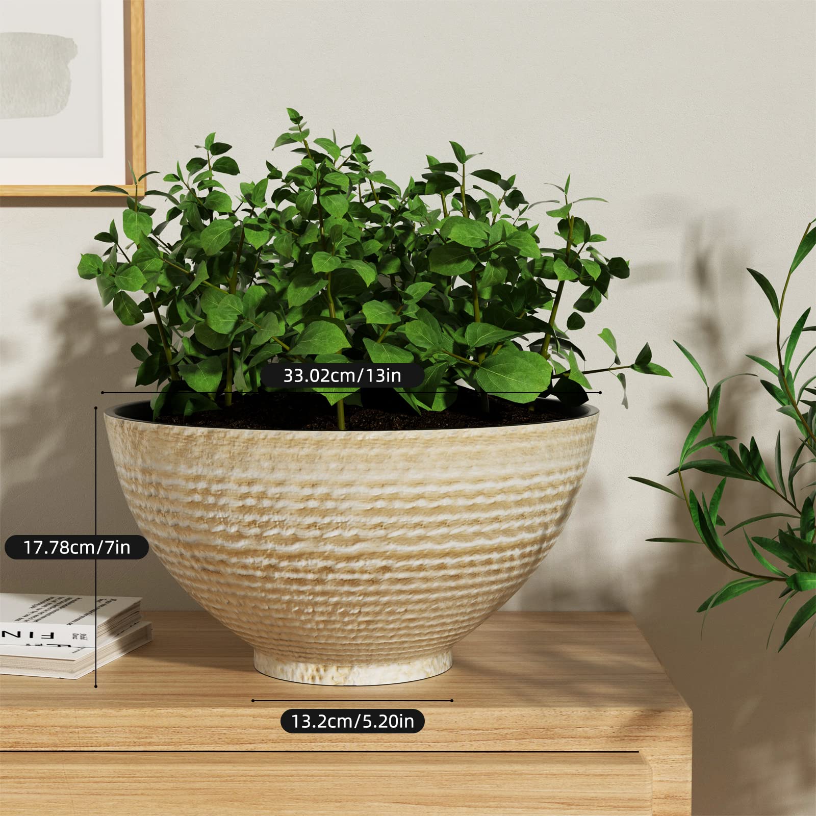 Snapklik.com : 2 Pack Bowl Planter,13 Inch Large Shallow Planter Pot ...