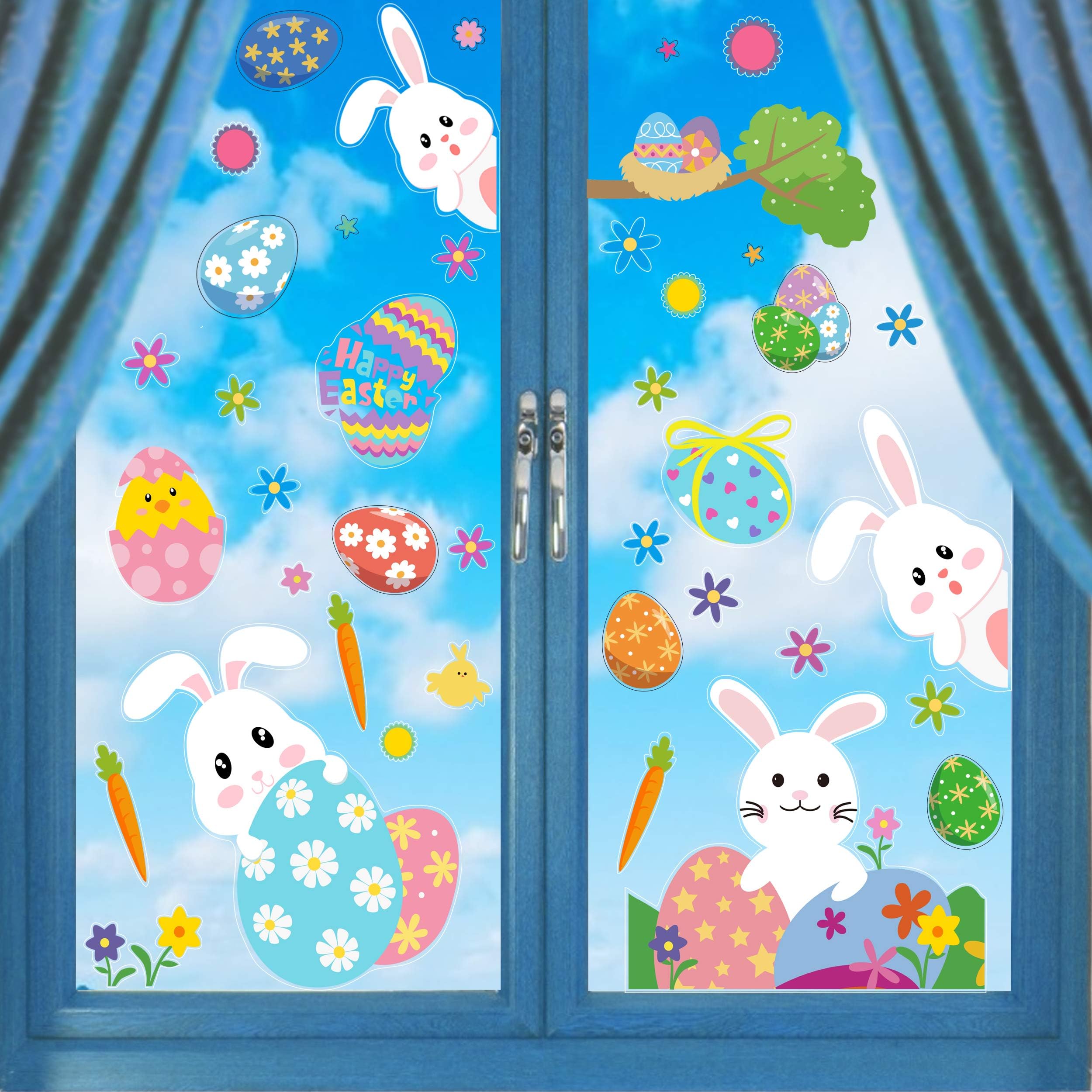 Amazon.com: AnyDesign 9 Sheets Easter Eggs Window Clings Bunny Chicken ...