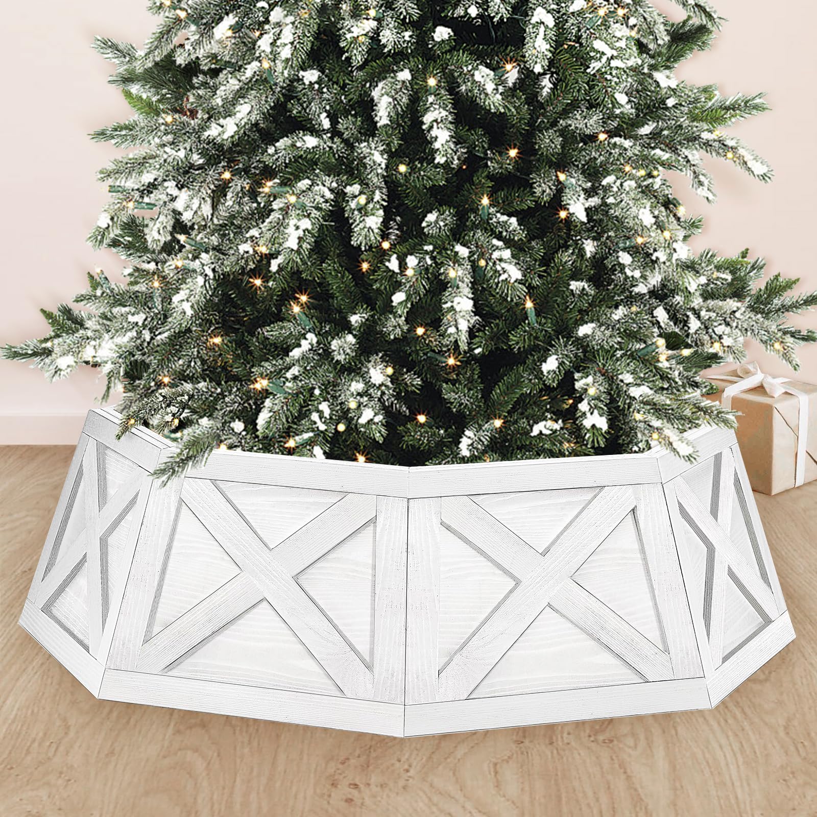 Amazon.com: Yoochee Wooden Christmas Tree Collar, 8 Panels 32'' Octagon ...