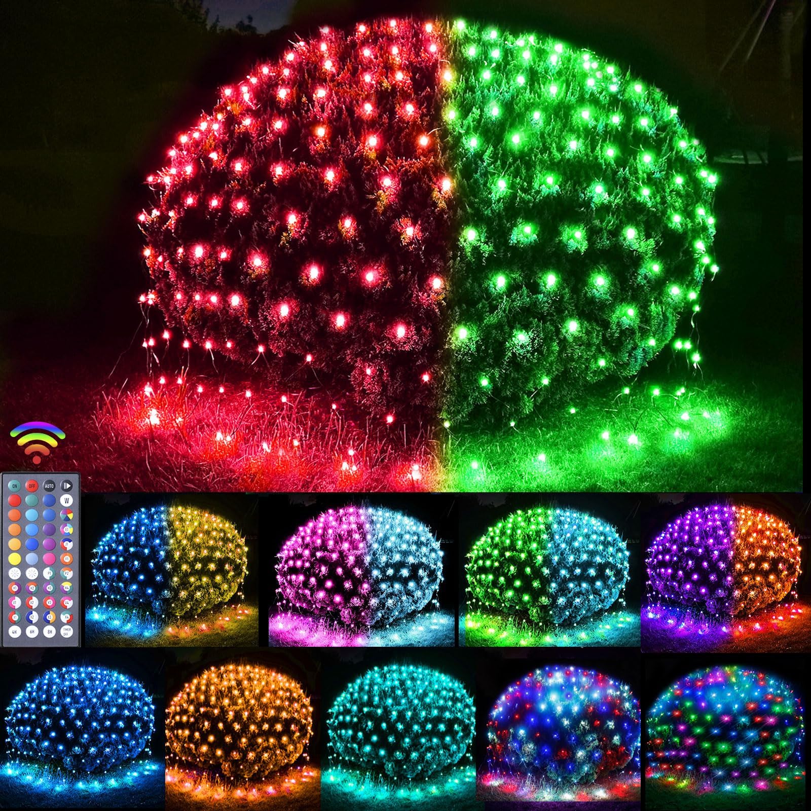 240 LED Net Lights, 34 Colors Changing Christmas Net Lights Outdoor ...