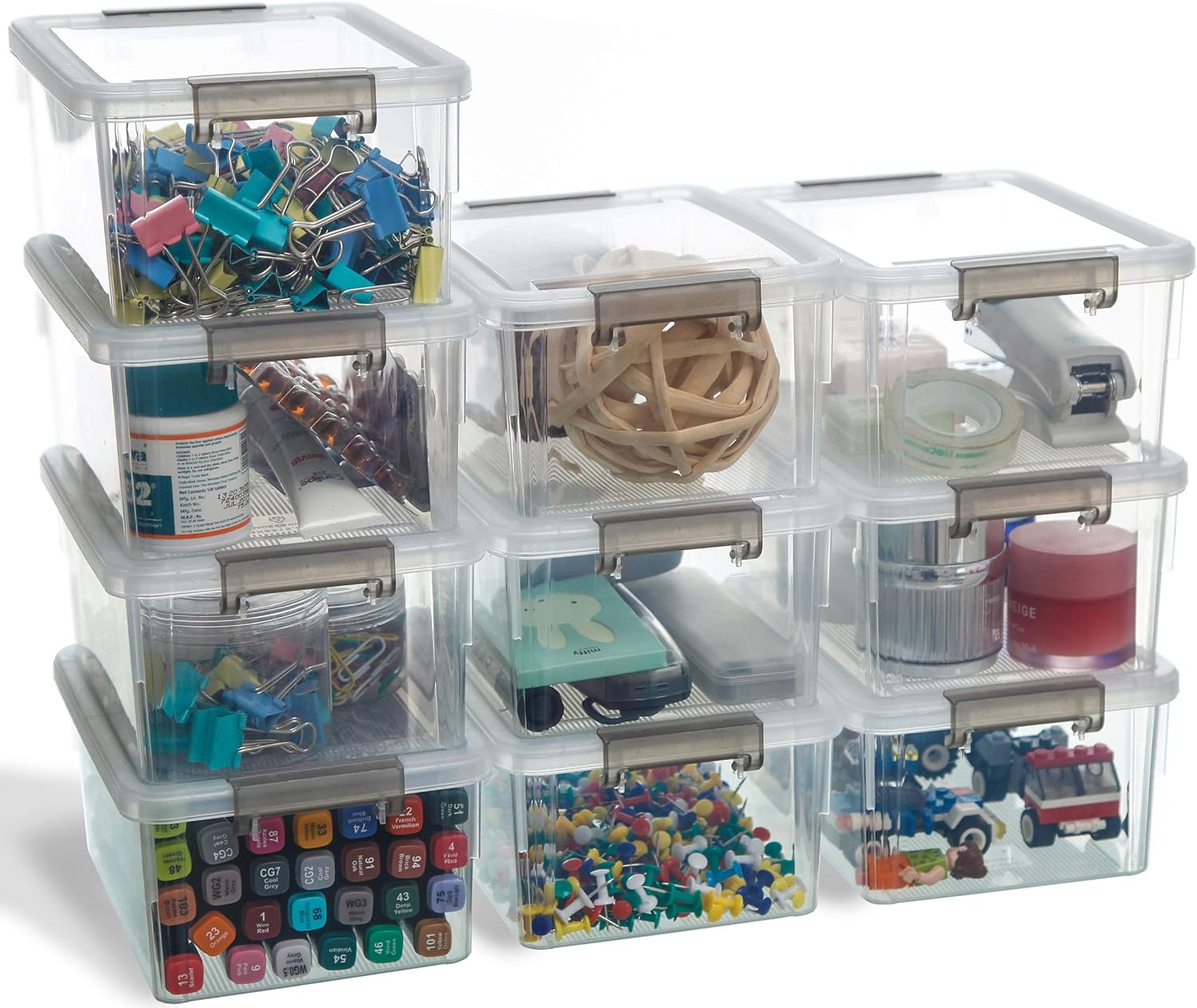 Citylife 10 Pack Small Storage Boxes with Lids Plastic Storage Boxes ...
