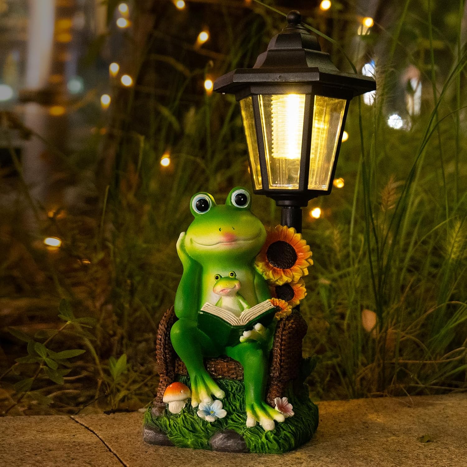 mopha Solar Garden Statues Frog Decor wth Lanterns - 12.5'' Figurines ...