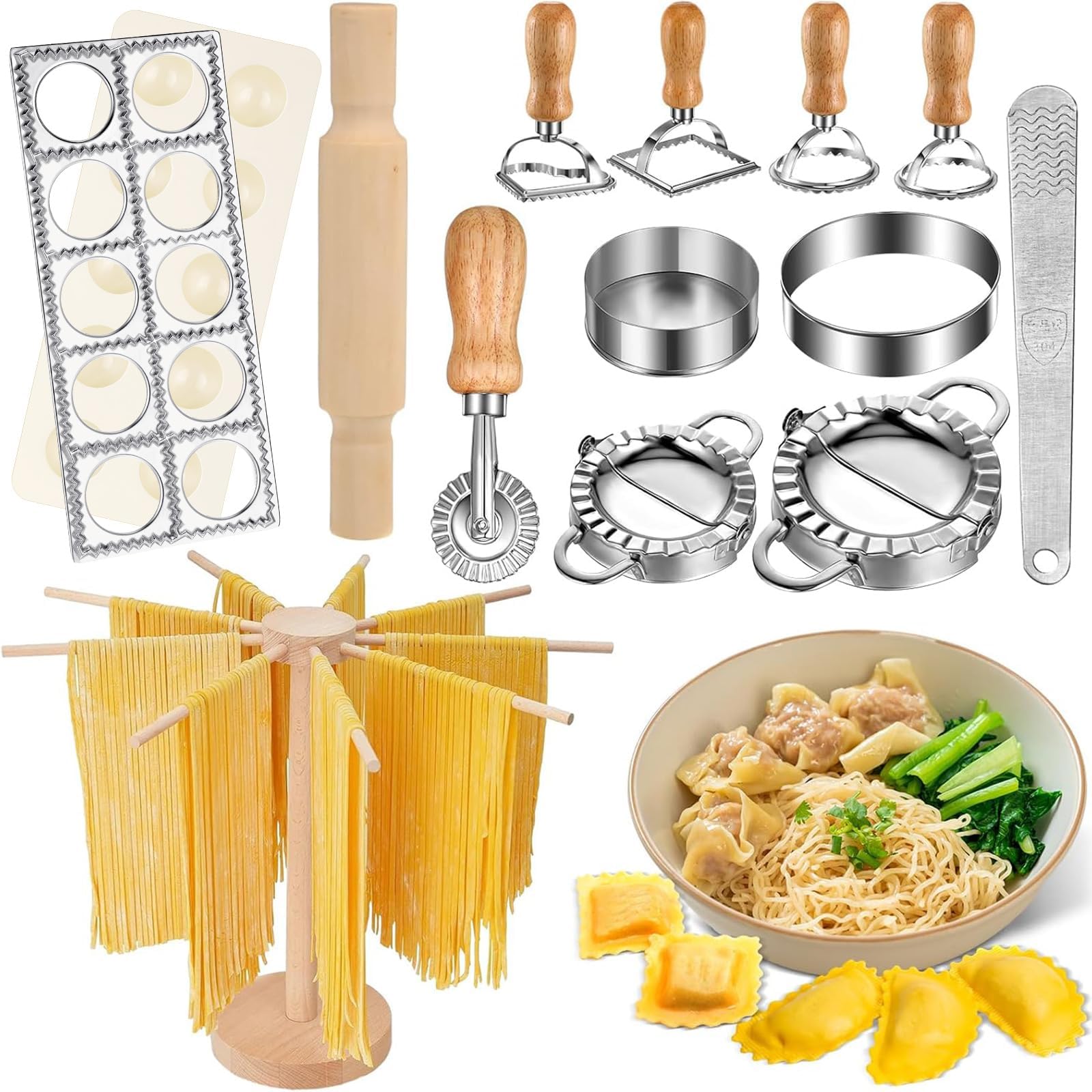 Amazon.com: 10 Pcs Pasta Making Tools Kit, Wooden Threaded Rolling Pin ...