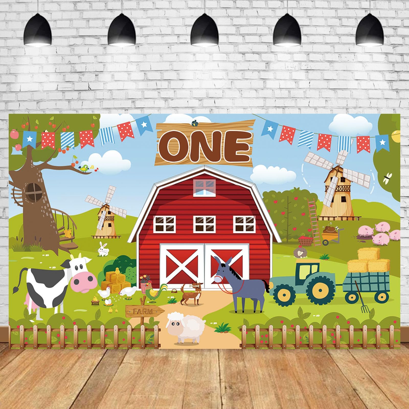 Amazon.com : Farm Birthday Backdrop Party Decorations: Cartoon Barn ...