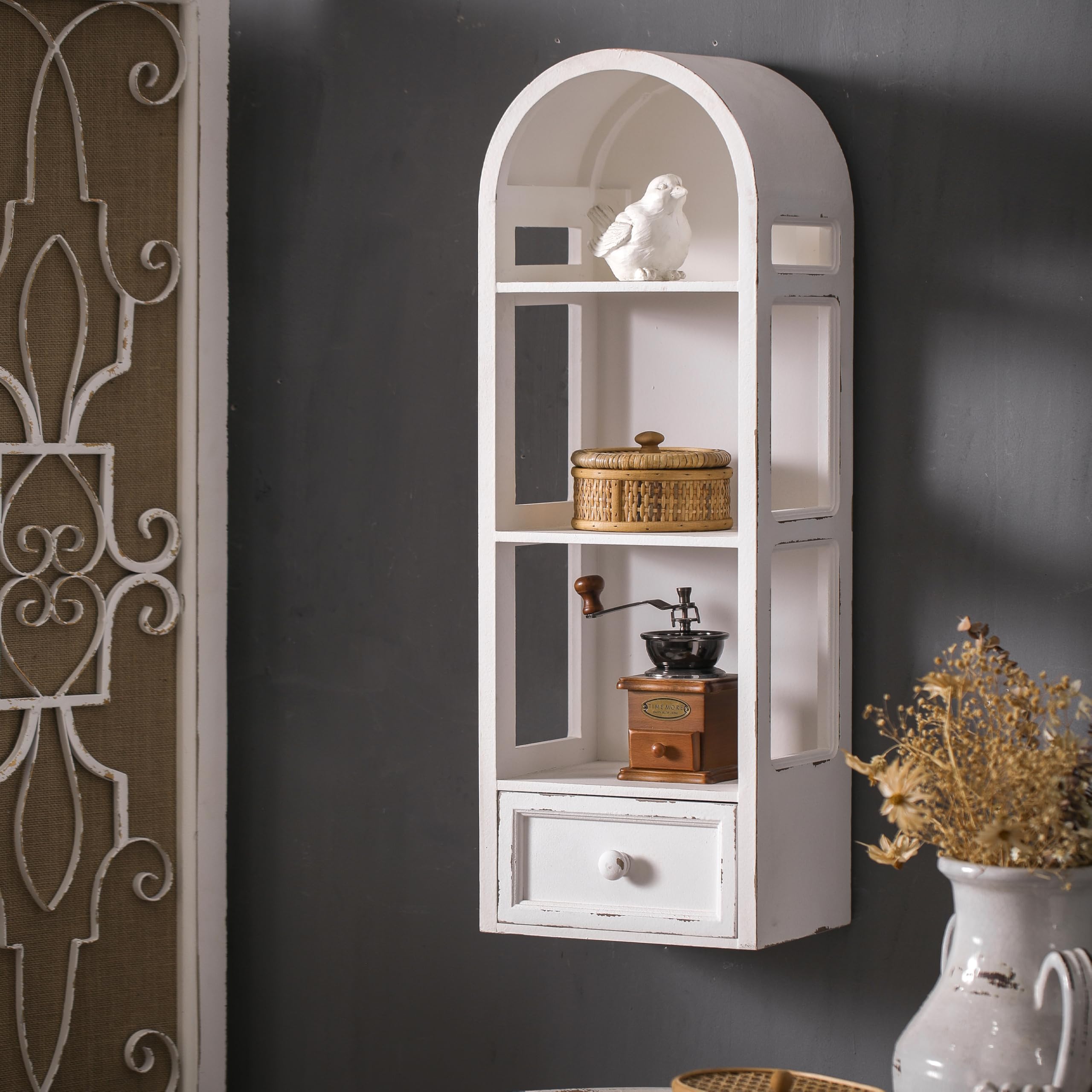 Amazon.com: SOFE 3 Shelf White Wall Storage Cabinet with Drawer, 31 ...