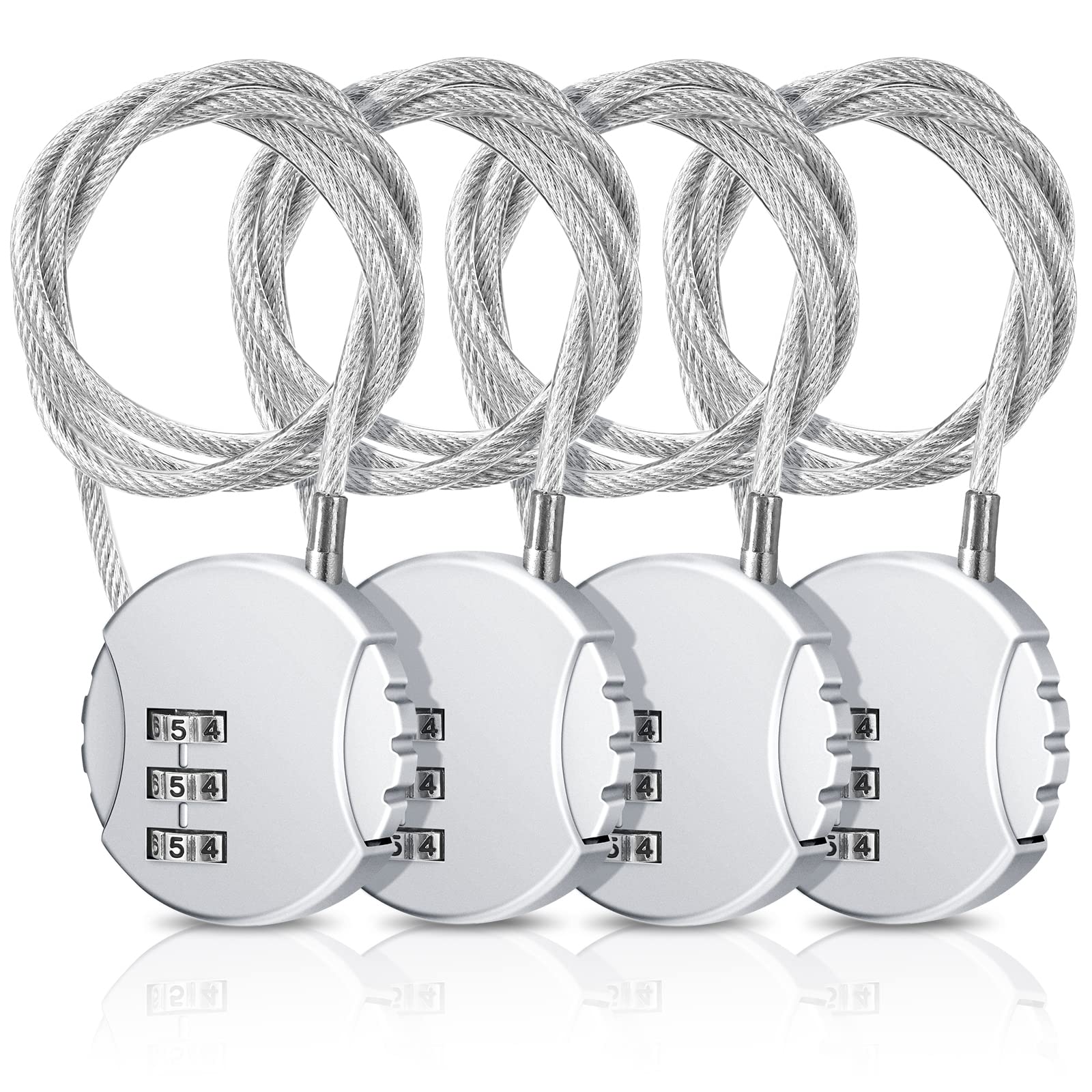 4 Pieces 3 Digit Combination Lock Gym Lock Waterproof Padlock Cable ...