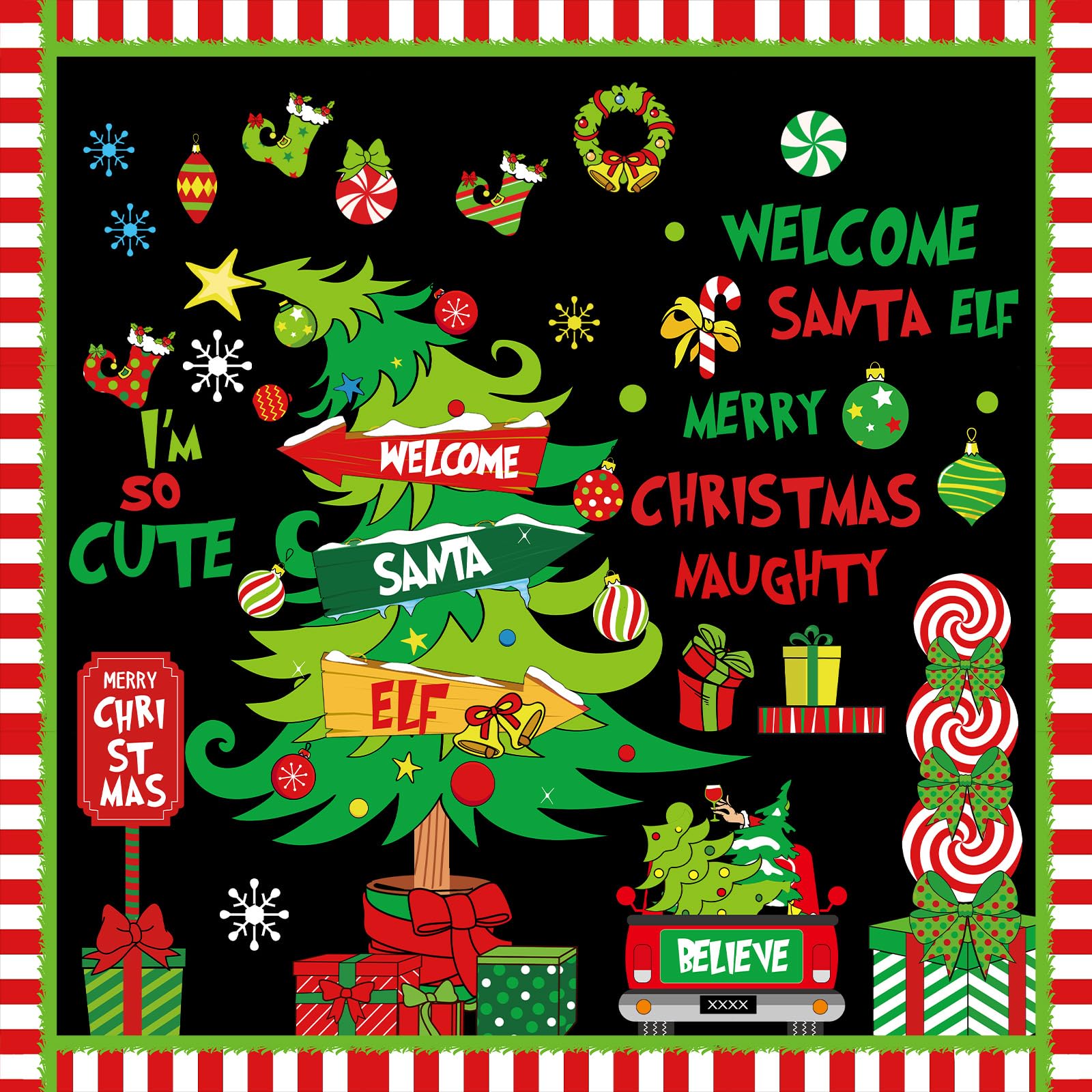 Amazon.com : Mooliwe 71 Pcs Christmas Bulletin Board Decorations Lime ...
