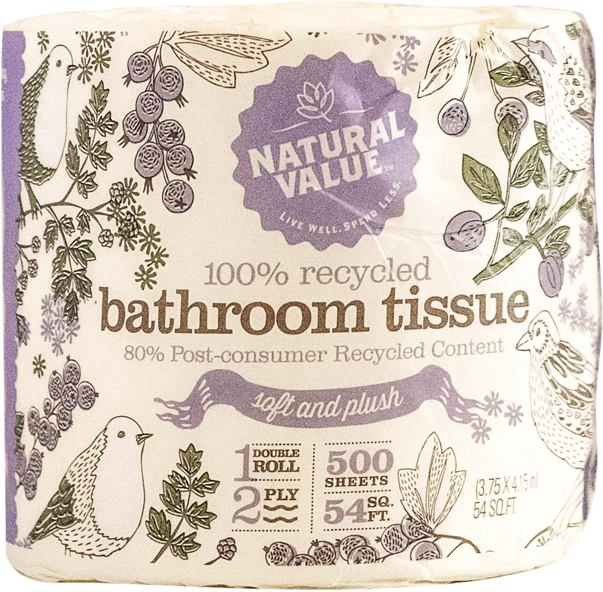 Amazon.com: Natural Value 100% Recycled Bathroom Tissue, 500 2-Ply ...