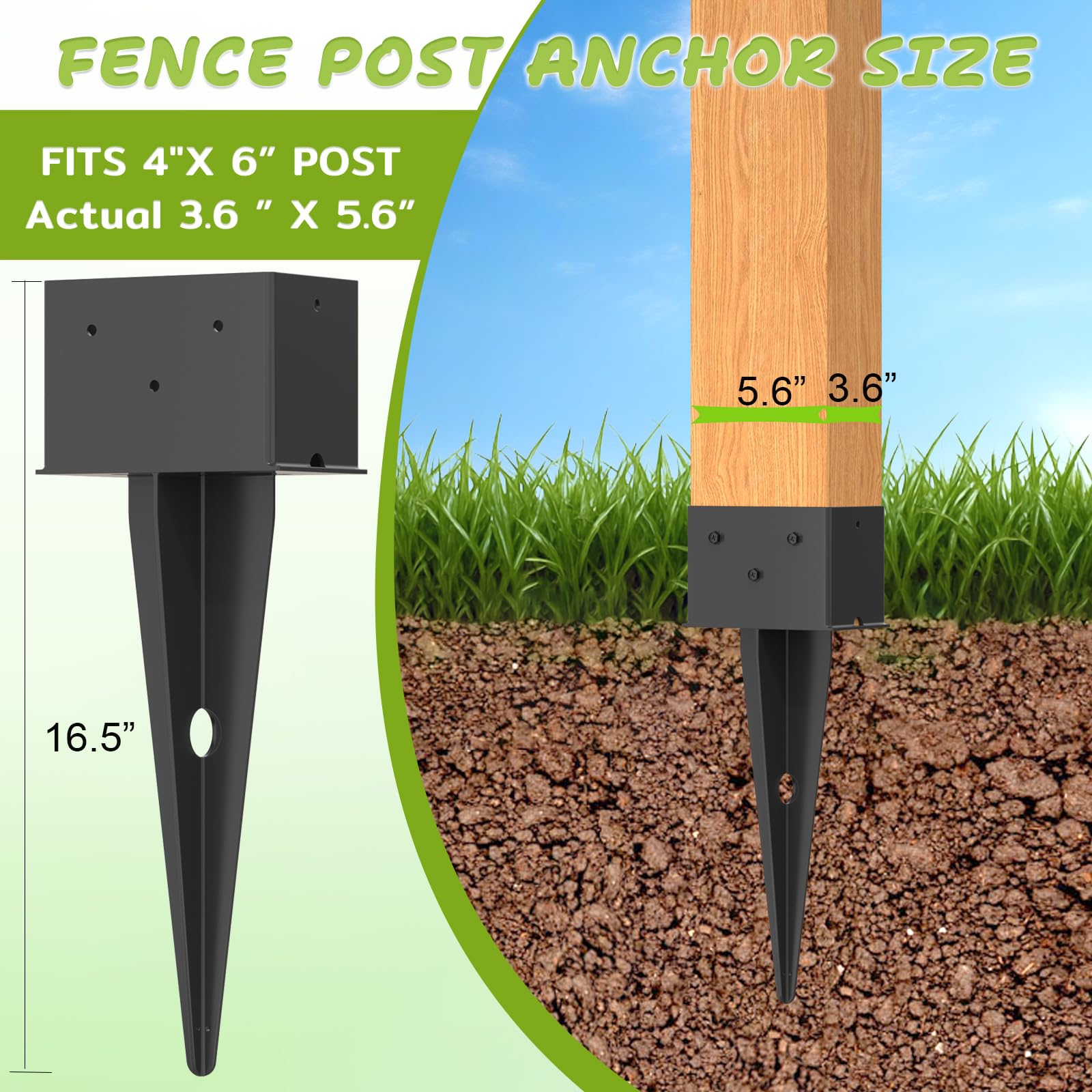 Snapklik.com : 2 Pcs 4"x 6" Fence Post Anchor Ground Spike, 16.5" Heavy ...