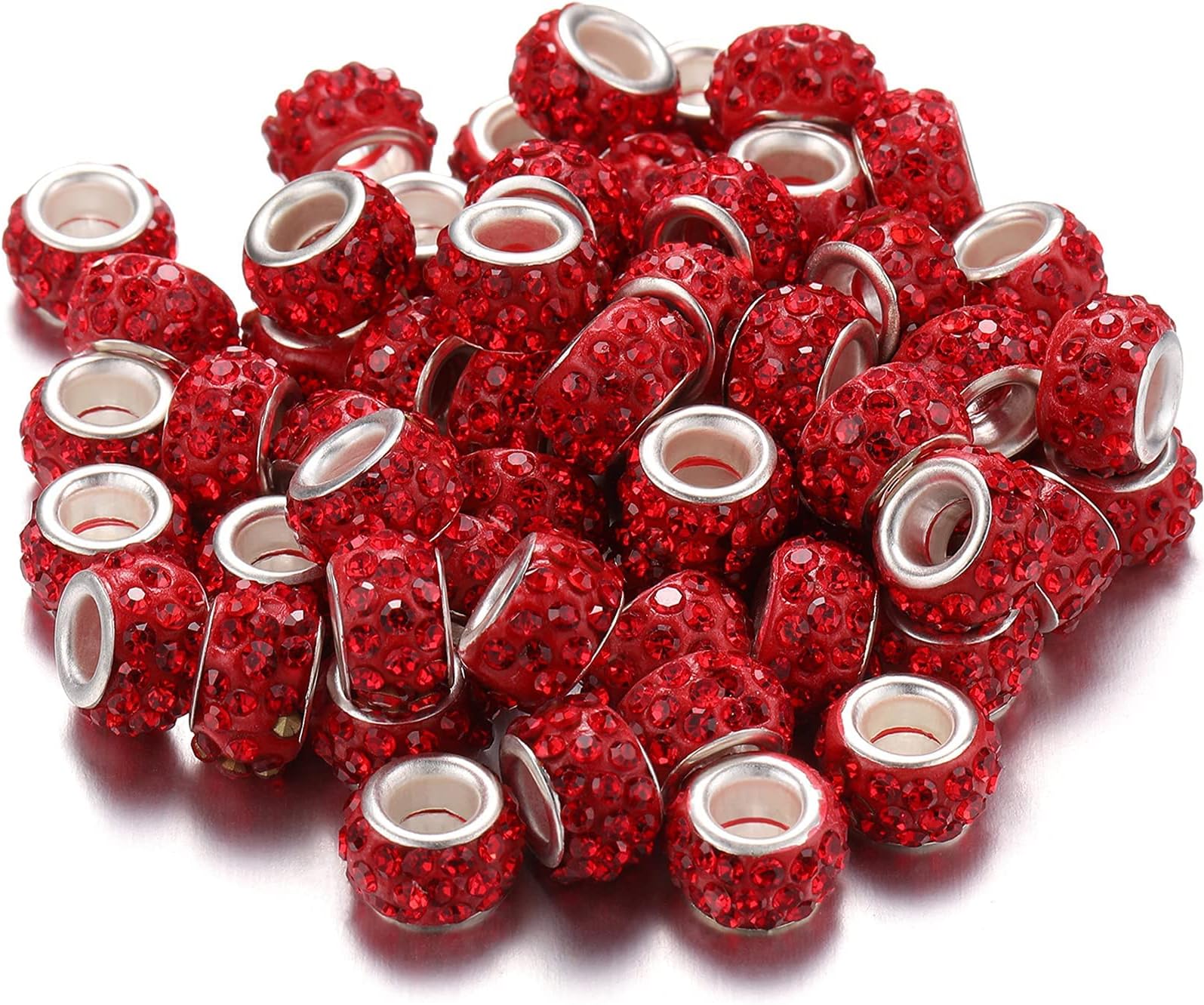 Amazon.com: 200 Pieces Rhinestone European Beads Large Hole Spacer ...