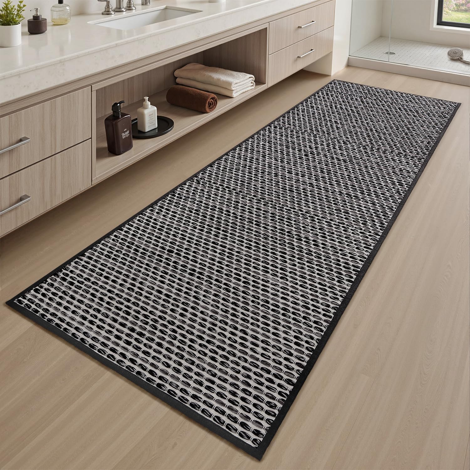 Unique Woven Long Bathroom Mat, Super Absorbent Quick Dry Non Slip Bath ...