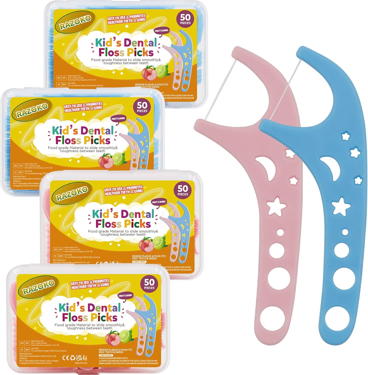 Kids Dental Floss Picks Kids Fun Flossers with 4 Travel Handy Cases Gum ...