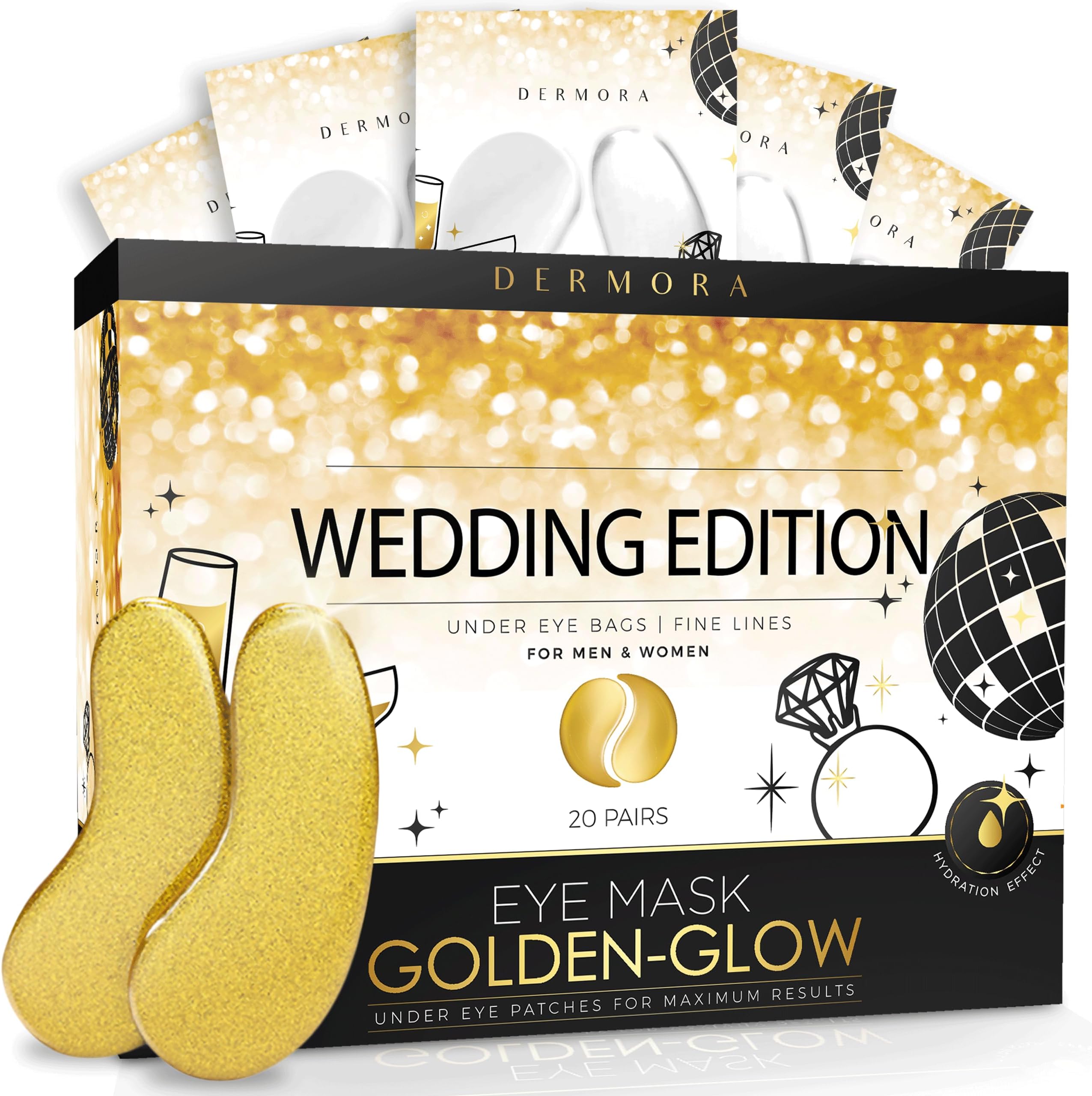 Amazon.com : DERMORA Wedding-Themed Eye Mask (20 Pairs), Golden Under ...
