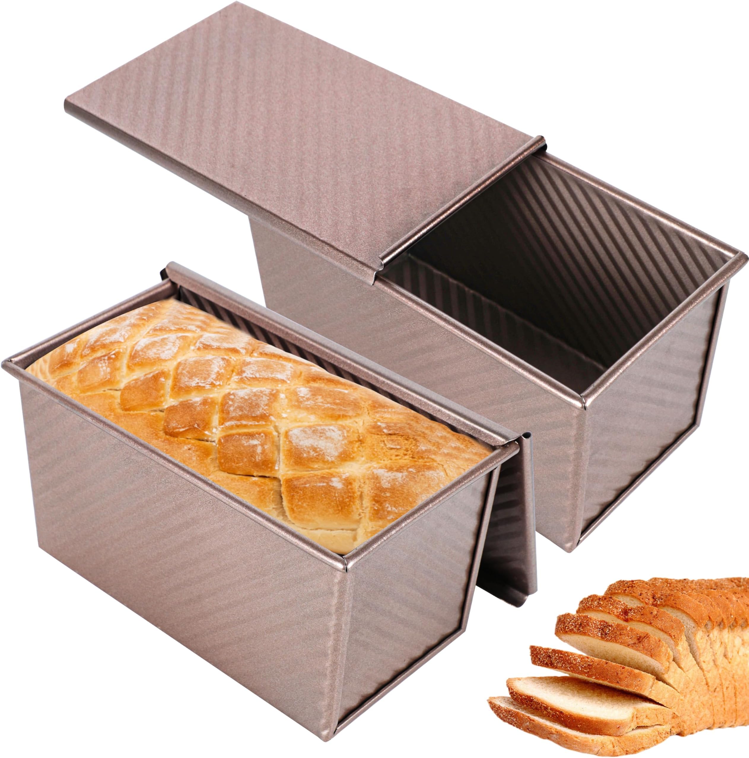Amazon.com: Spmarkt 2pack Pullman Bread Pans with Lid, 1LB Capacity ...