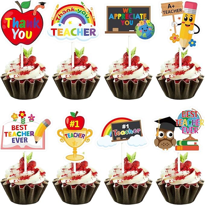 Amazon.com: Teacher Appreciation Cupcake Toppers 24 PCS Thank You ...