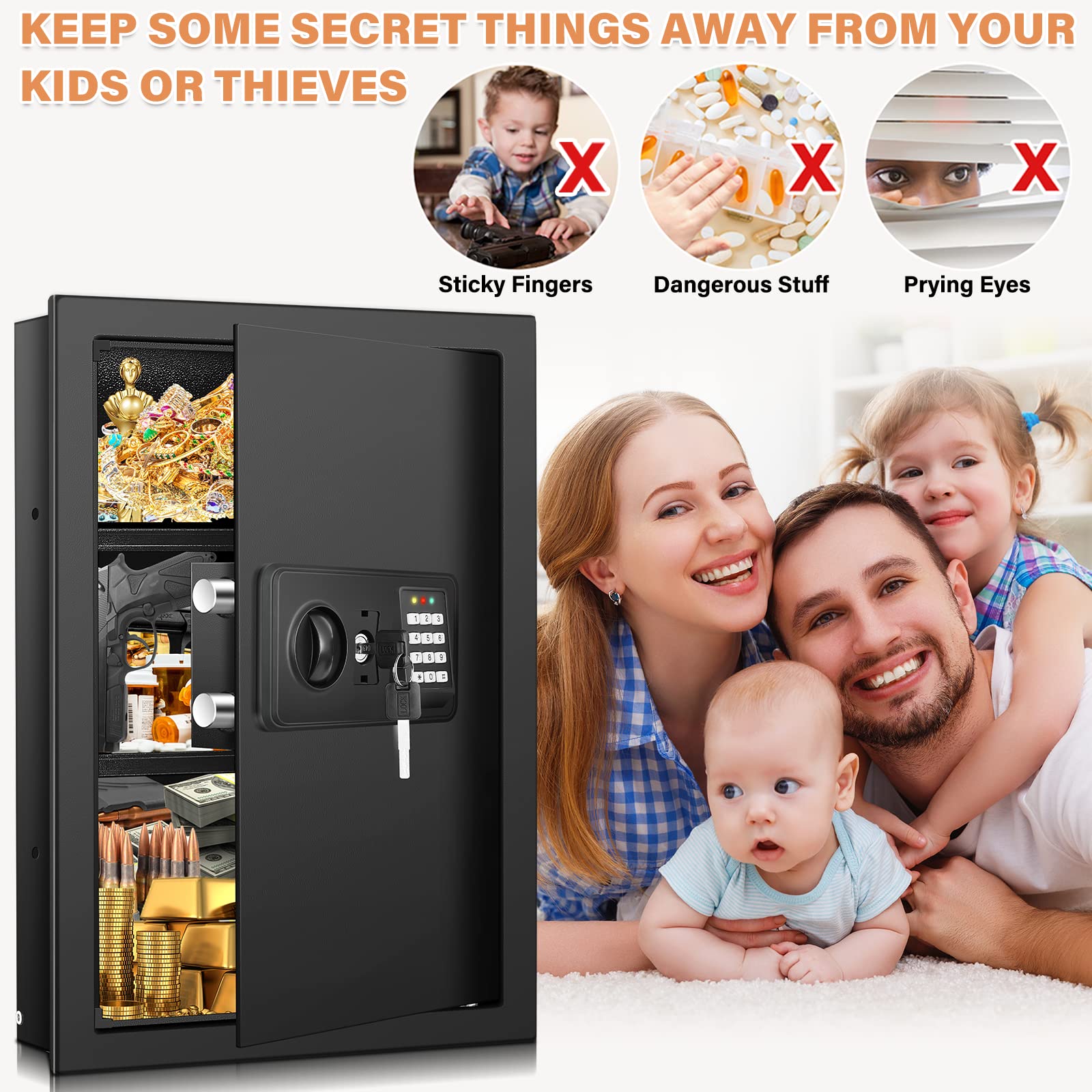 22.05" Tall Wall Safes Between the Studs Fireproof with Hidden Bottom ...