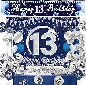 Amazon.com: Wonmelody 24 Pieces 13th Birthday Decorations for Boys and Girls Navy Blue Silver ...