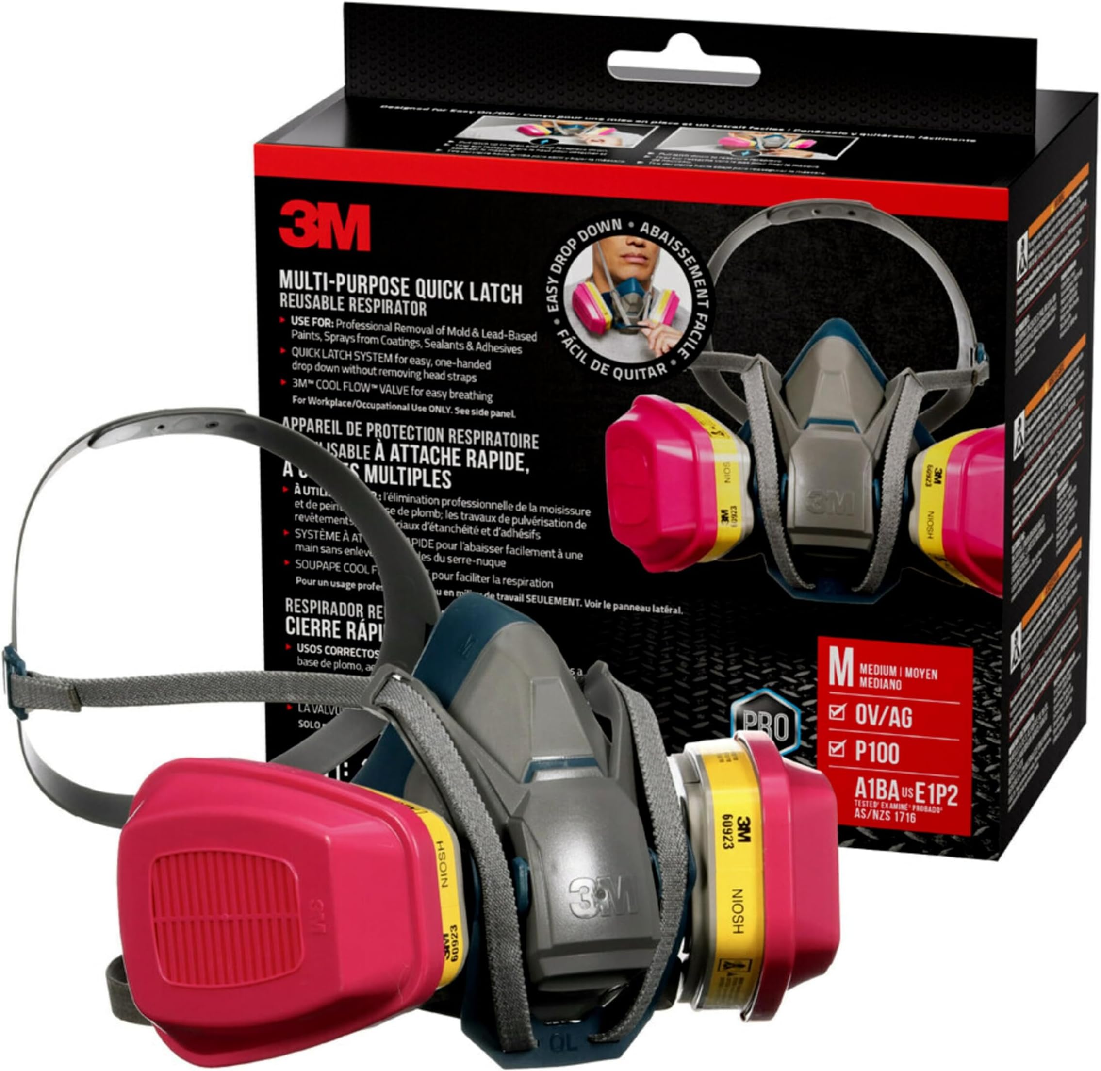 3M Pro Quick Latch Half Facepiece Reusable Respirator All-in-One Kit ...