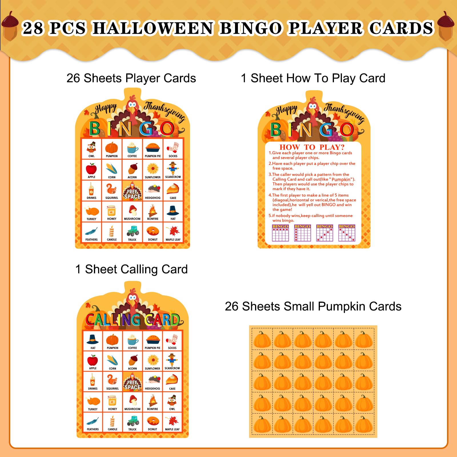Snapklik.com : Thanksgiving Bingo Game Adults 26 Players Thanksgiving ...