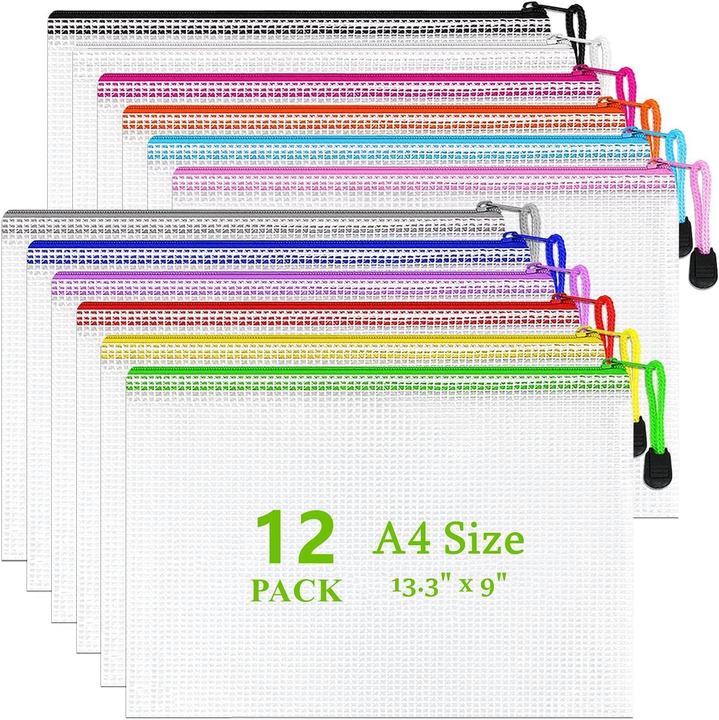 12 pcs Mesh Zipper Pouch Document Bag Plastic Zip File Folders,Zipper ...