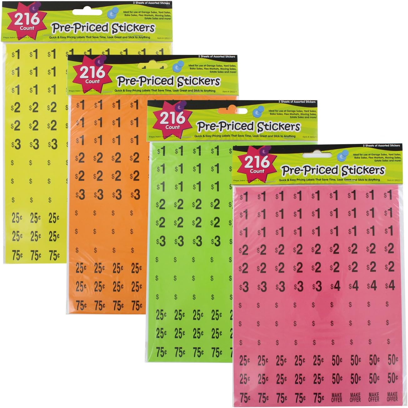 Amazon.com : 216 Preprinted Price Garage Sale Labels (Asst: Colors ...