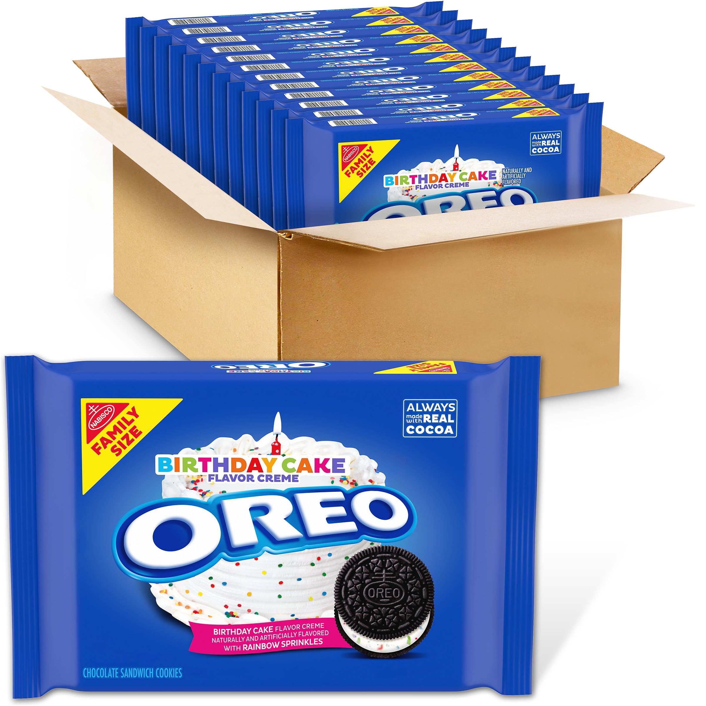 Amazon.com: OREO Birthday Cake Creme Chocolate Sandwich Cookies, Family ...