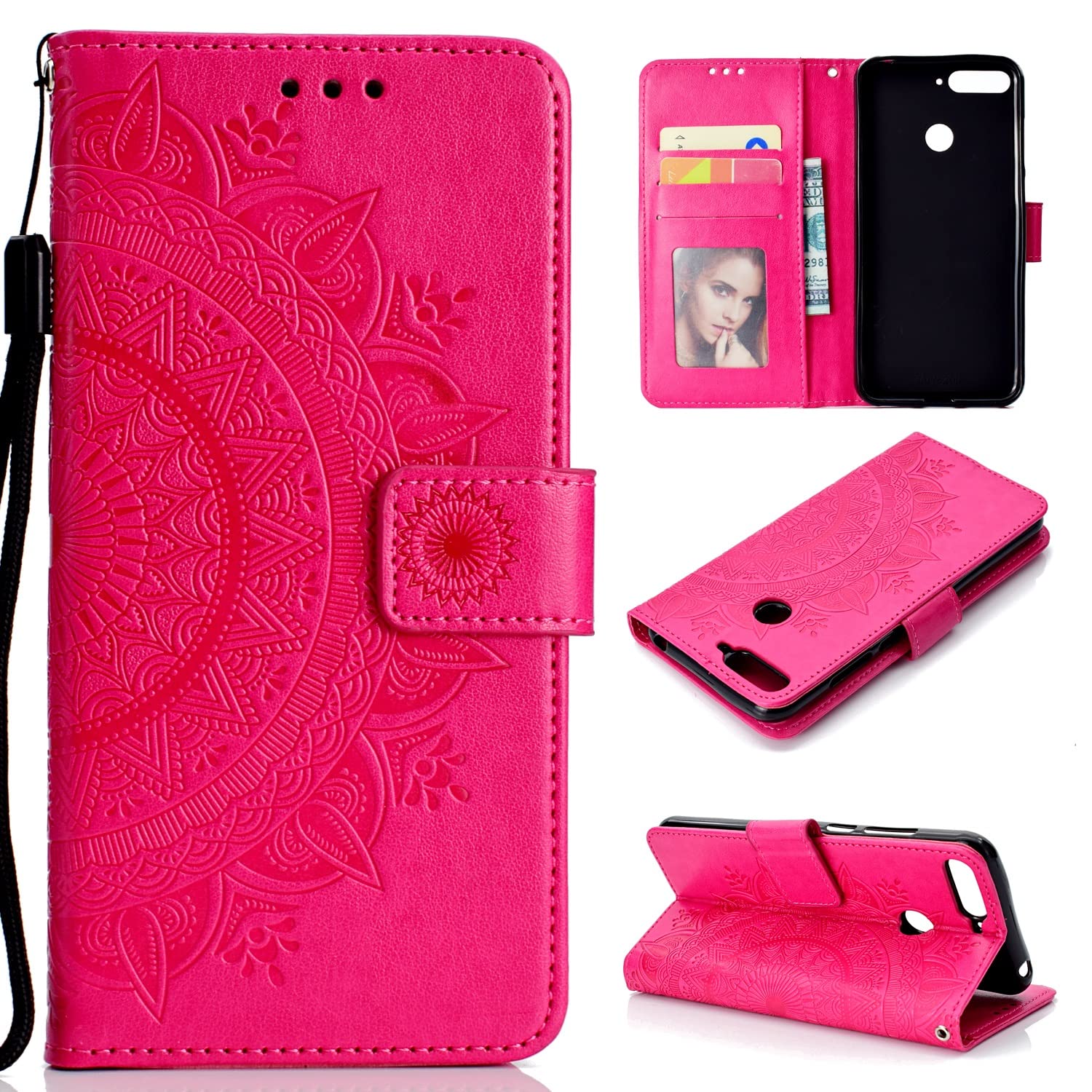 Honor 7A Cover Shockproof Flip PU Leather Wallet Case with Kickstand ID ...