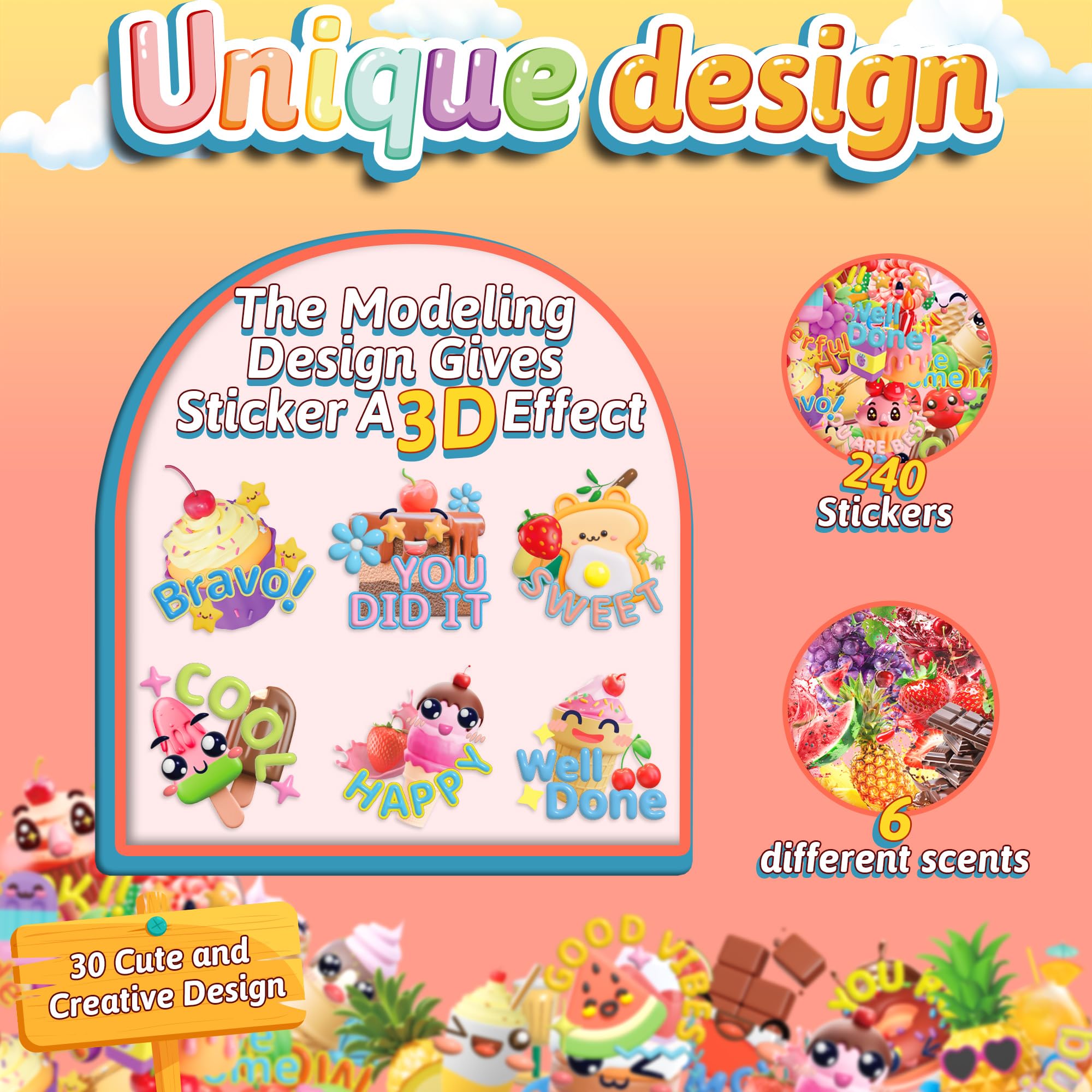 Snapklik.com : 240 Pcs 3D Large Food Scratch And Sniff Stickers ...