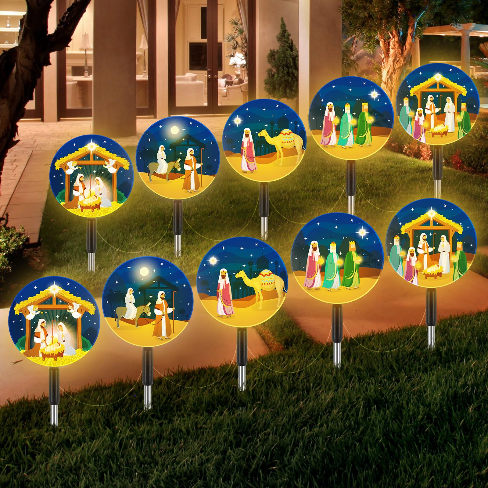 Amazon.com: Nativity Scene Solar Light Christmas Outdoor Decorations 5 ...