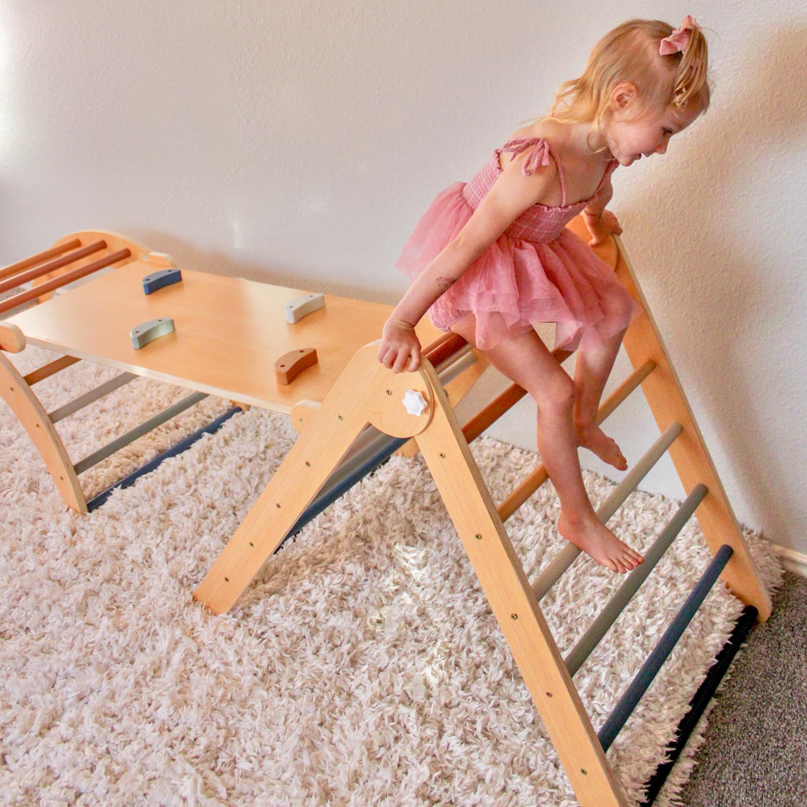Beright 5 In1 Pikler Triangle Gym, Foldable Climbing Triangle Ladder ...