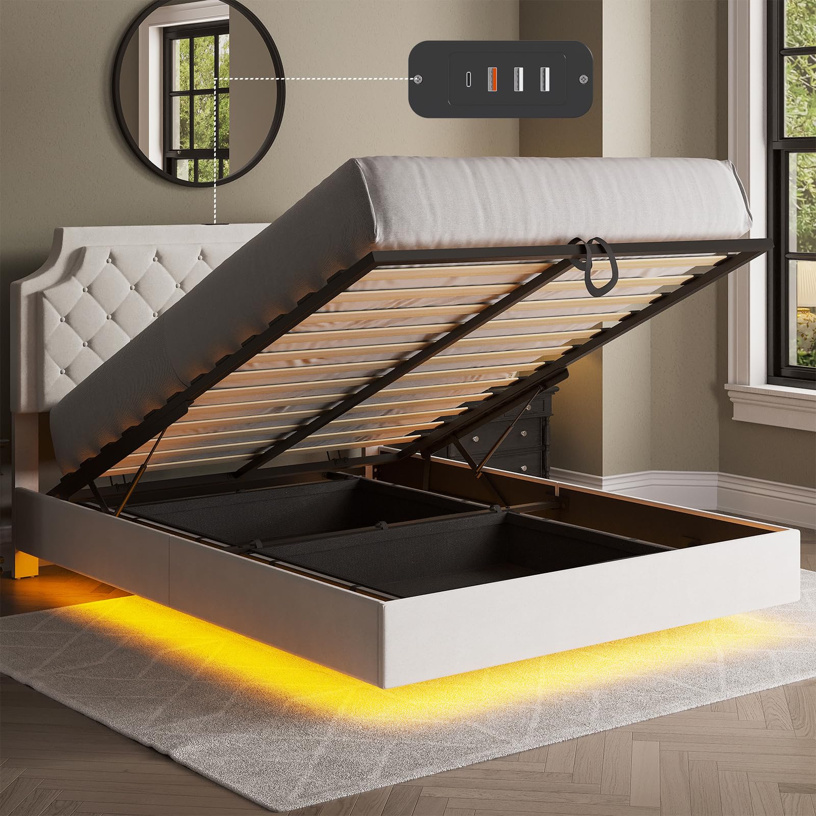 Amazon.com: Full Size Floating Bed Frame with Adjustable Headboard ...