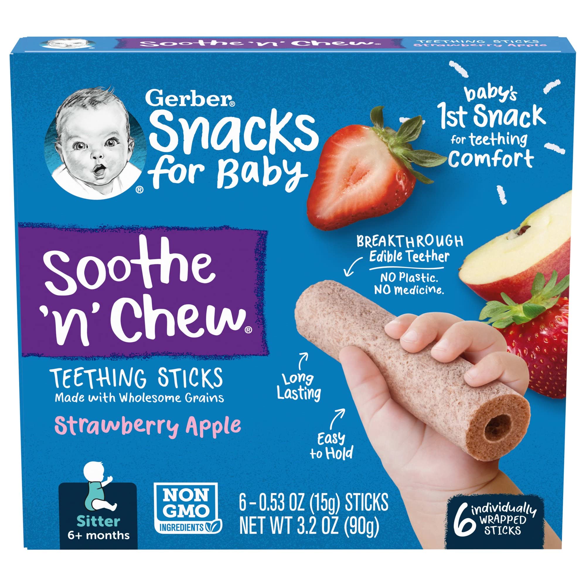 Gerber Snacks for Baby Soothe n Chew Teething Sticks, 0.53 oz Box (6 ...