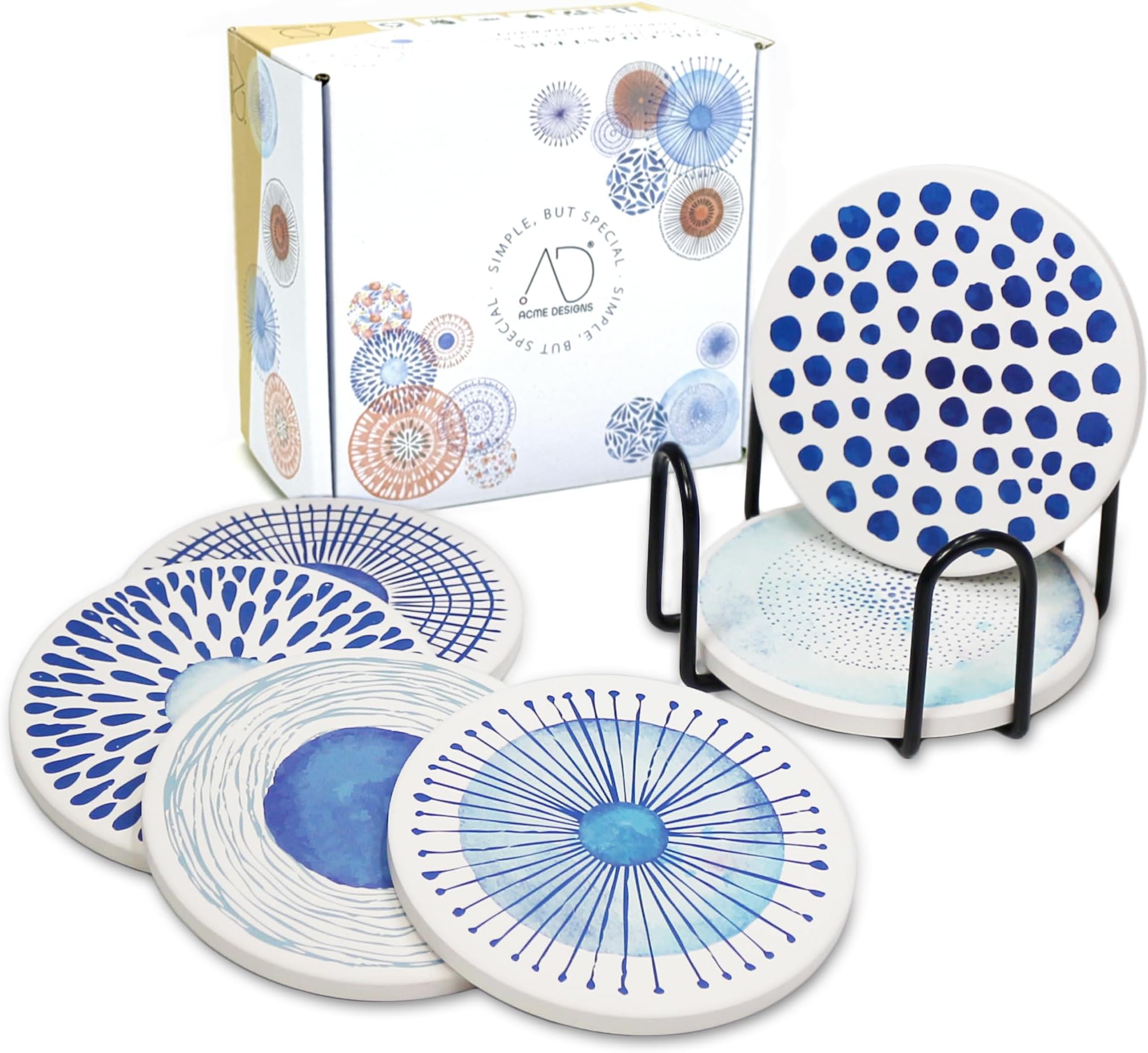 Amazon.com: AD Set of 6 Coasters for Drinks Absorbing Round Ceramic ...